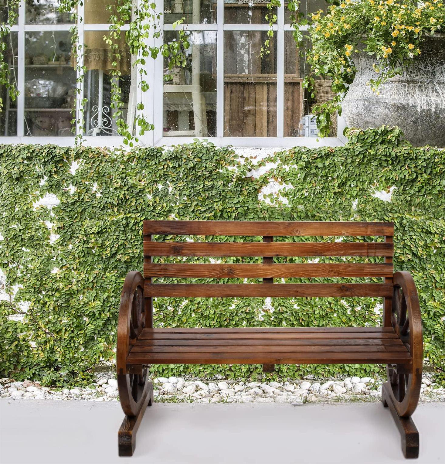 Millwood Pines 41" Rustic Wooden Wheel Bench Outdoor Bench, 2-Person ...