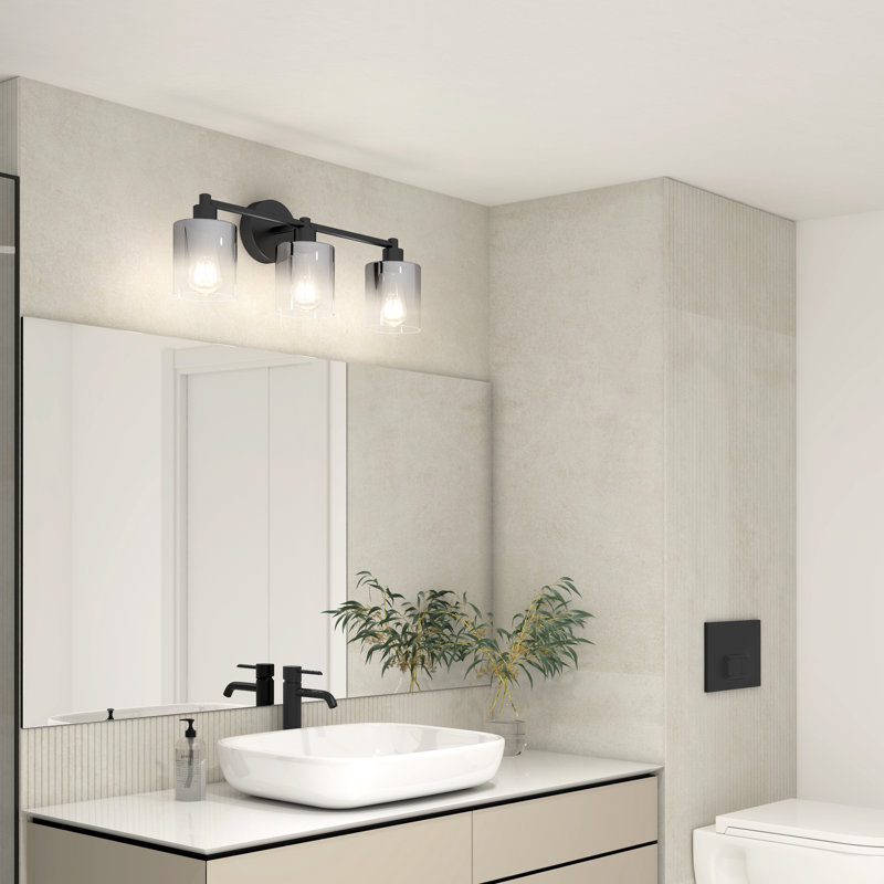 Ebern Designs Belding Modern 3-Light Bathroom Vanity Light Black Glass ...