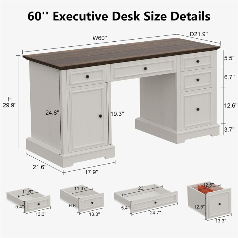 Lark Manor™ 60'' Executive Desk Rectangle Computer Desk With Storage ...