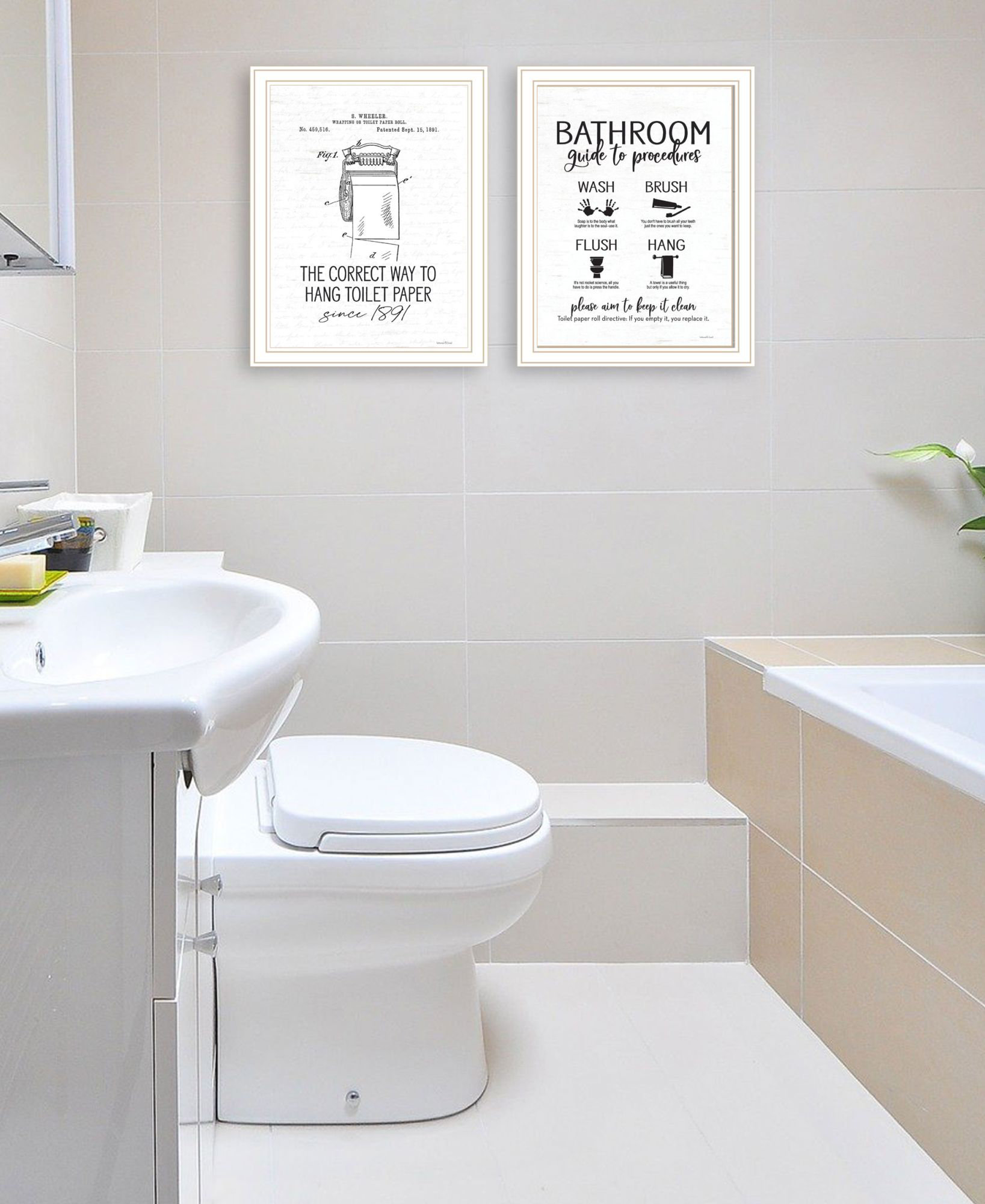 Trinx "Bathroom Guide To Procedures" Framed Wall Art For Bathroom, Wall ...