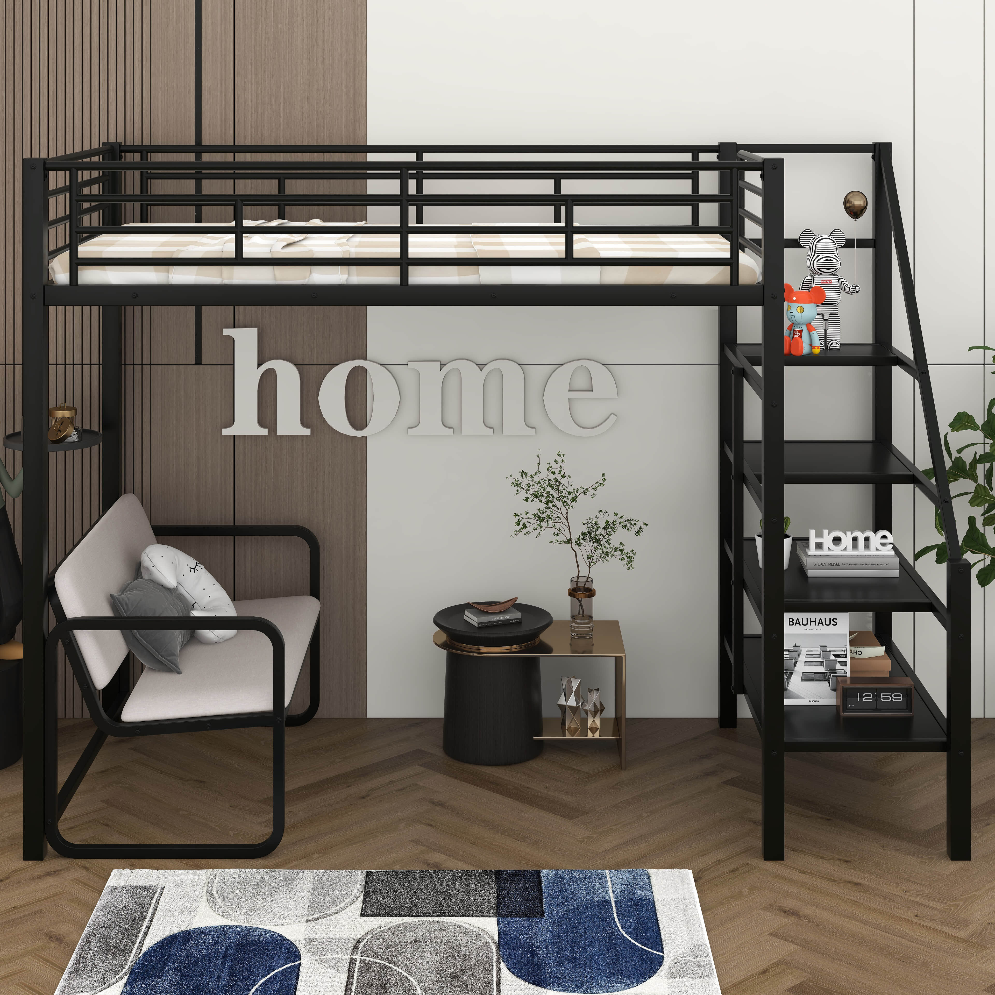 Isabelle & Max™ Twin Size Metal Loft Bed With Bench And Storage ...