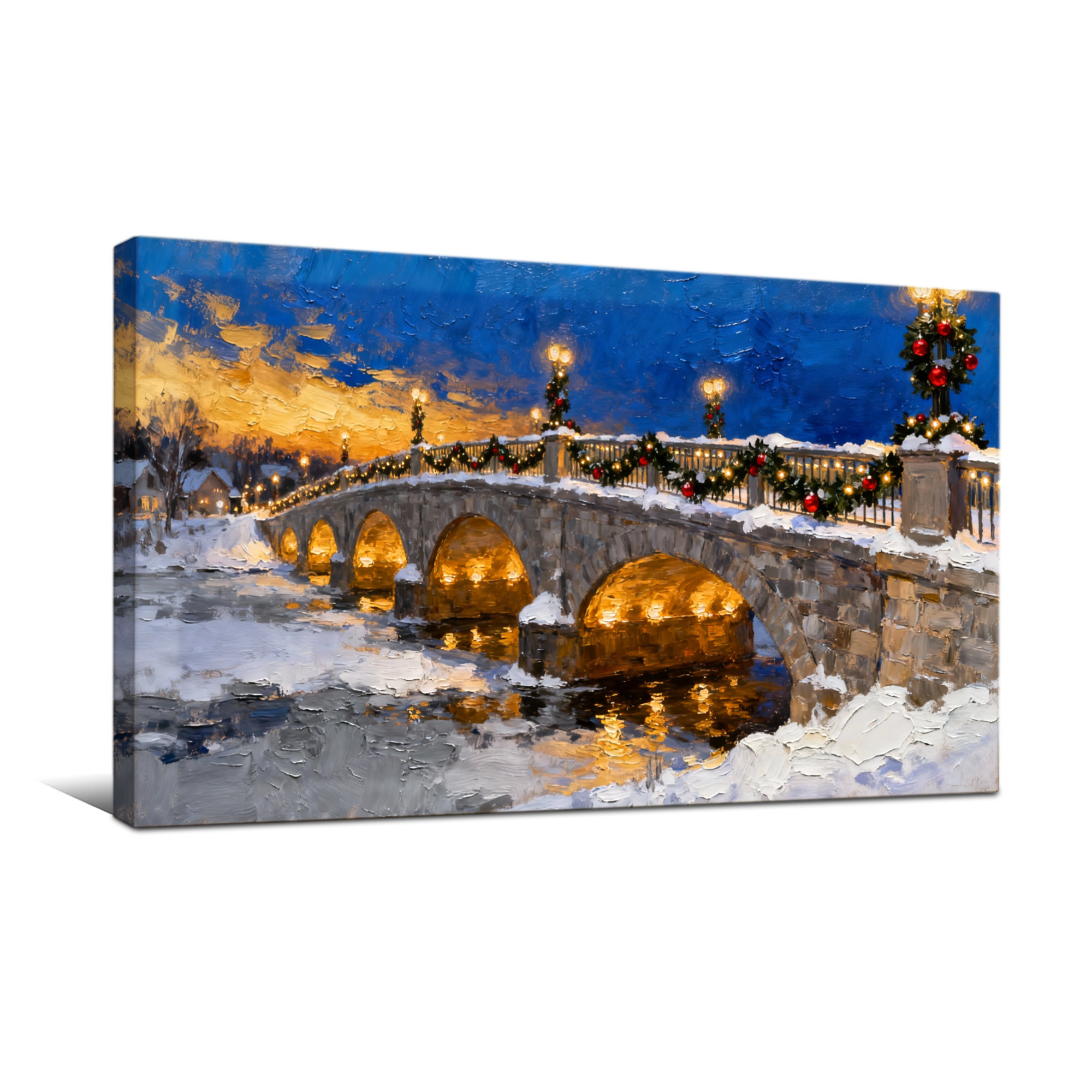 Canora Grey Christmas Snowy Bridge Christmas Lights Winter Scene | Wayfair