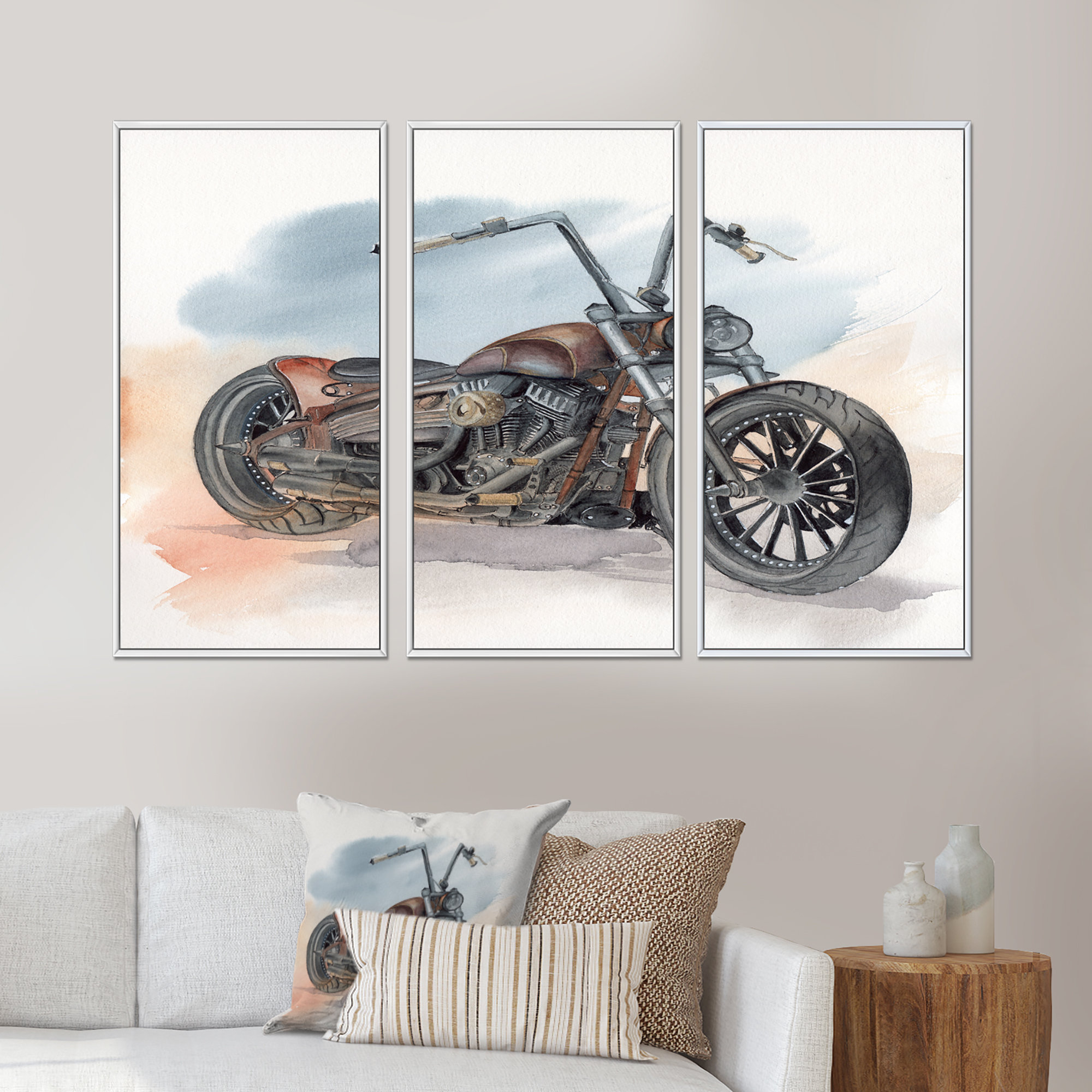 Williston Forge Vintage Motorcycle on Blue Sky - 3 Piece Floater Frame ...