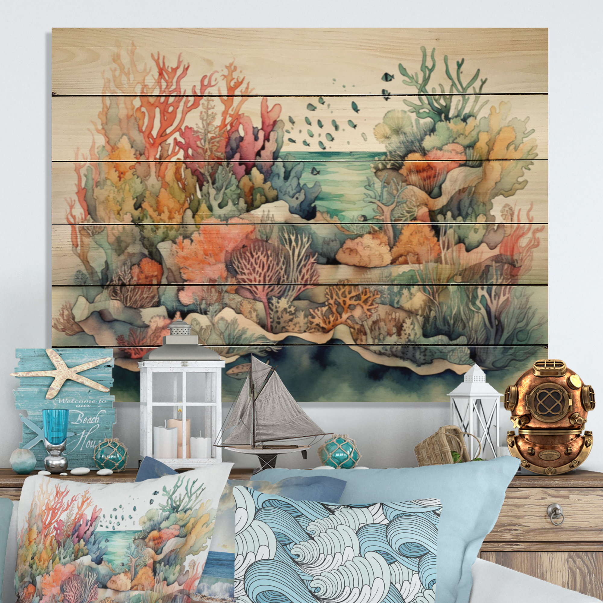 Rosecliff Heights Vibrant Coral Reef II - Modern Landscape Beach Print ...
