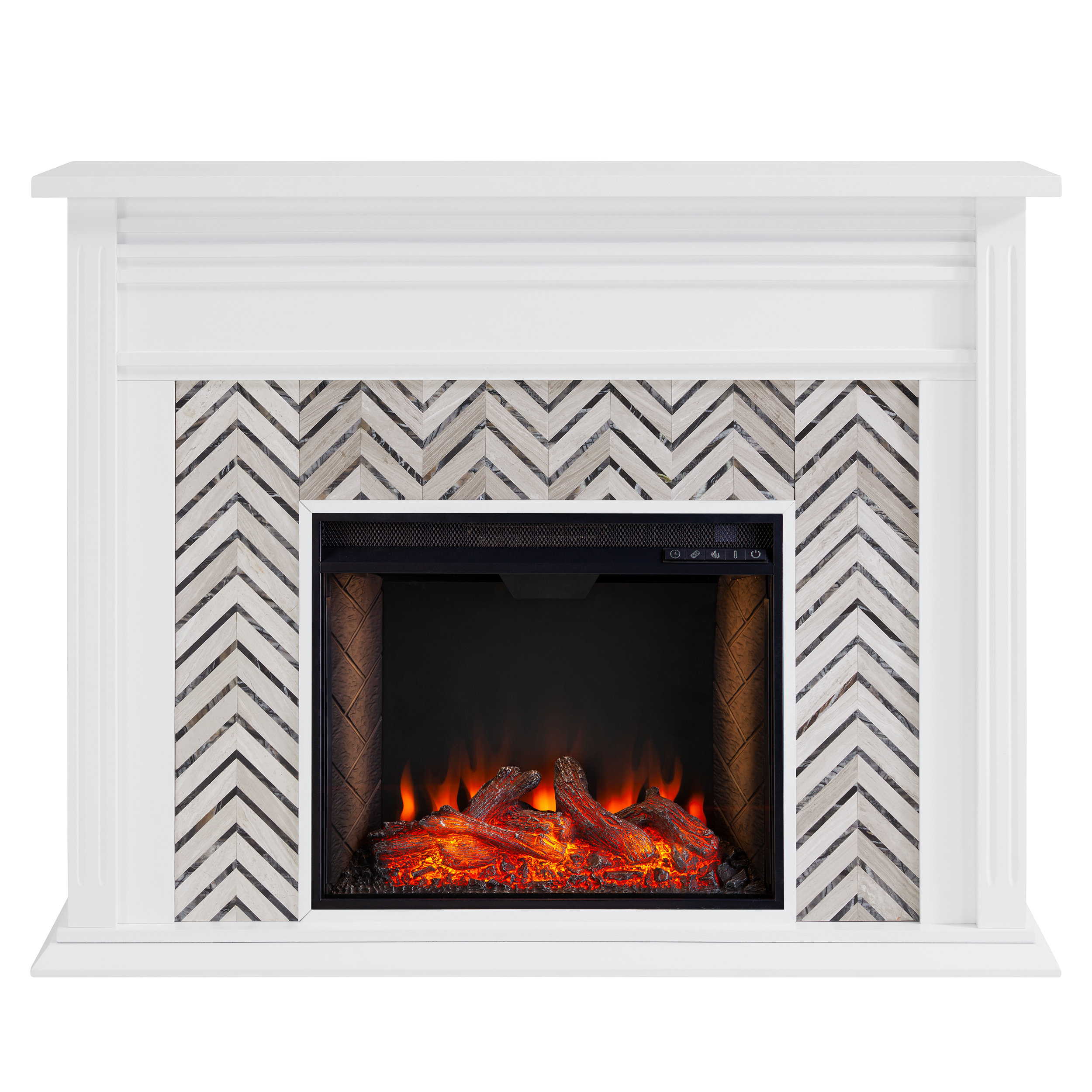 Red Barrel Studio® Hebbington Tiled Fireplace w/ Criss Cross Firebox ...