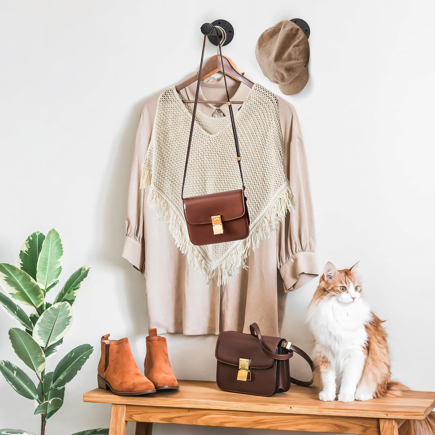 17 Stories 10 Inch Black Industrial Pipe Floating Clothing Rack Wall ...