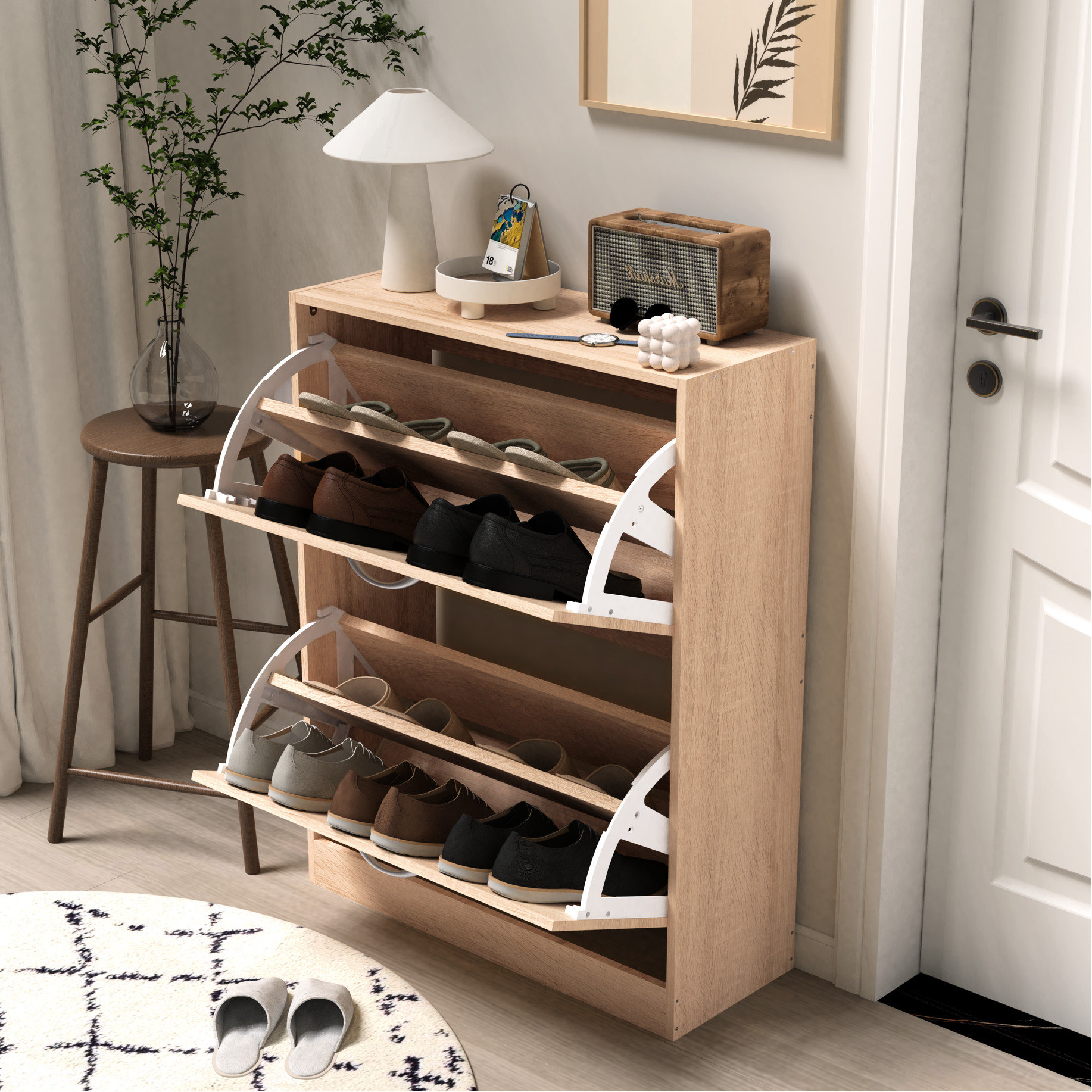 Ebern Designs 2 Shoe Cabinet For Entryway, Particle Board Used, Spacious Interior Shoes & Daily ...