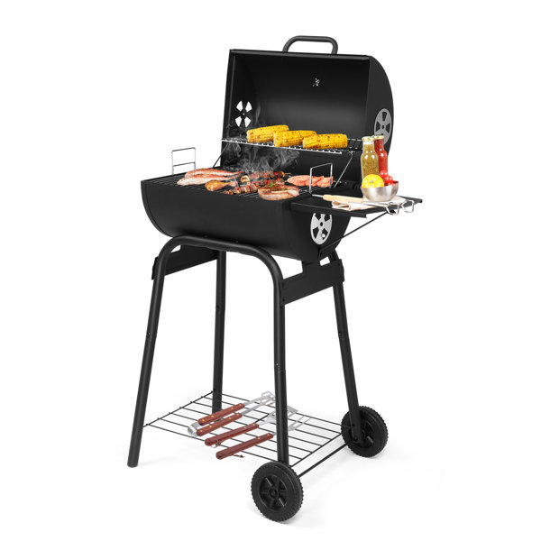 Winado Barrel Charcoal Grill With Side Table And Wheels | Wayfair