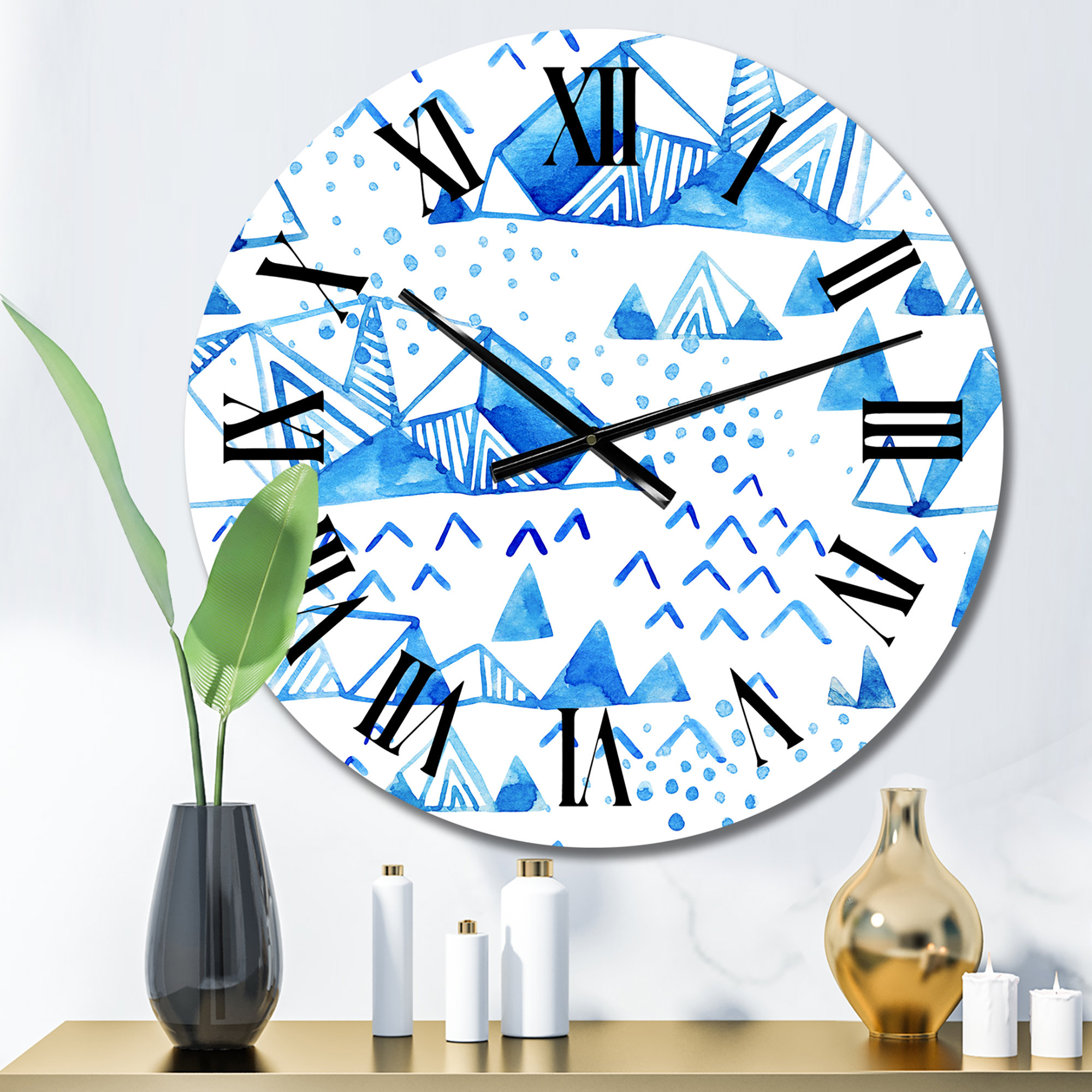 East Urban Home Triangular Light Blue Geometrics on White I - Patterned ...