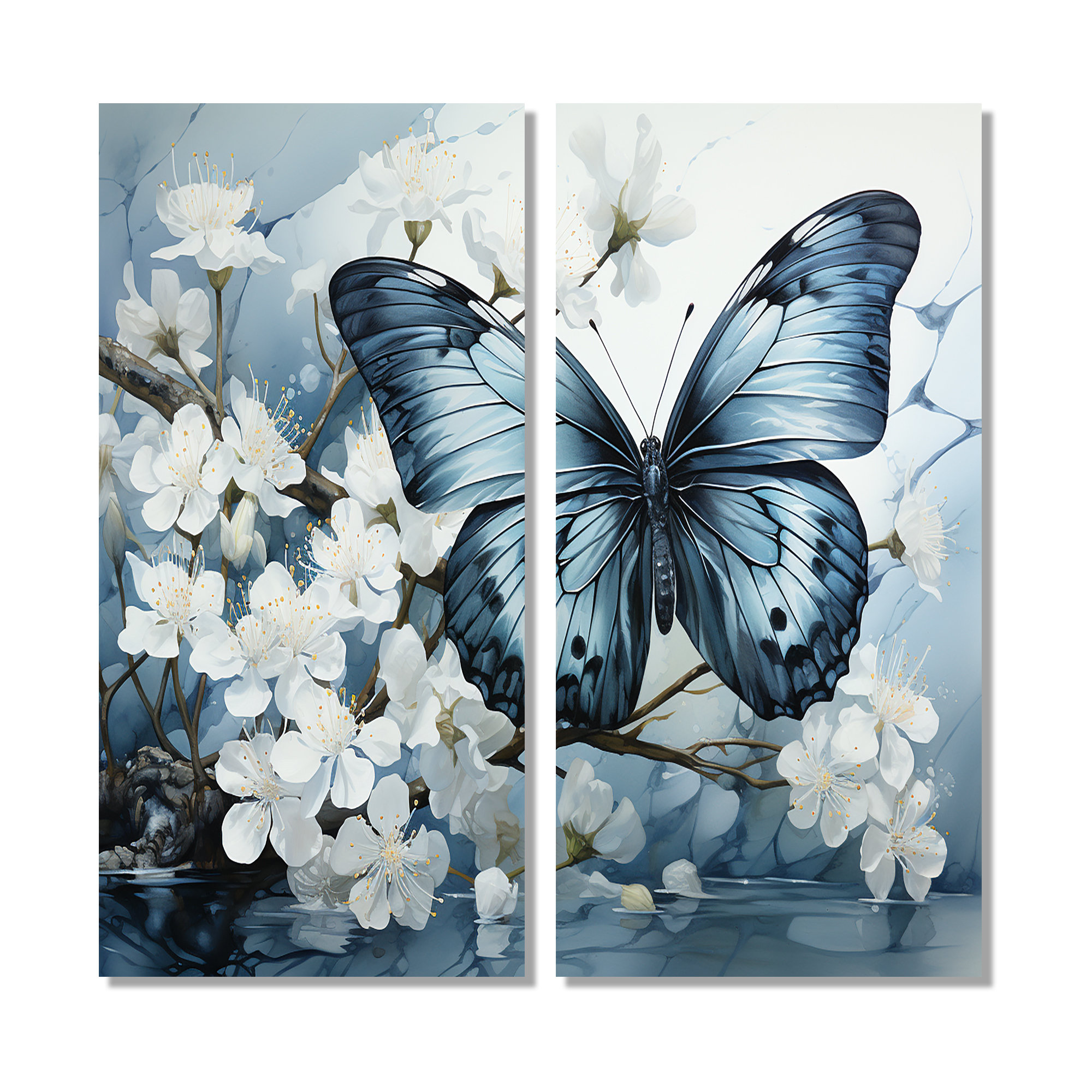Design Art Blue White Butterfly Reflection - Butterfly Oversized Wall ...
