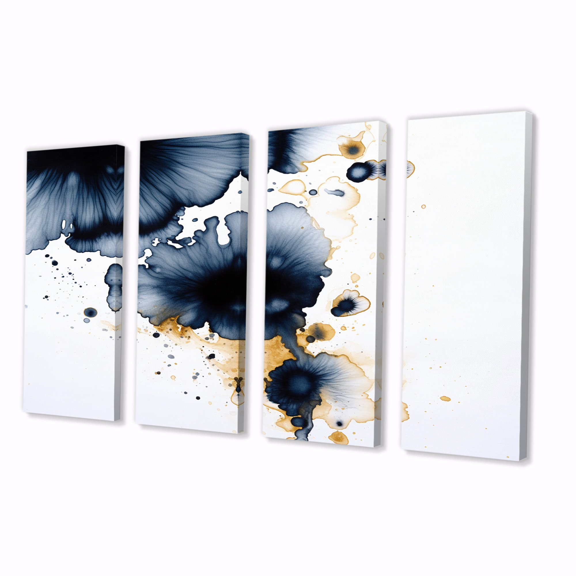 Ivy Bronx Crossroads of Blue Grooves Abstract Ink Gold I - 4 Piece ...