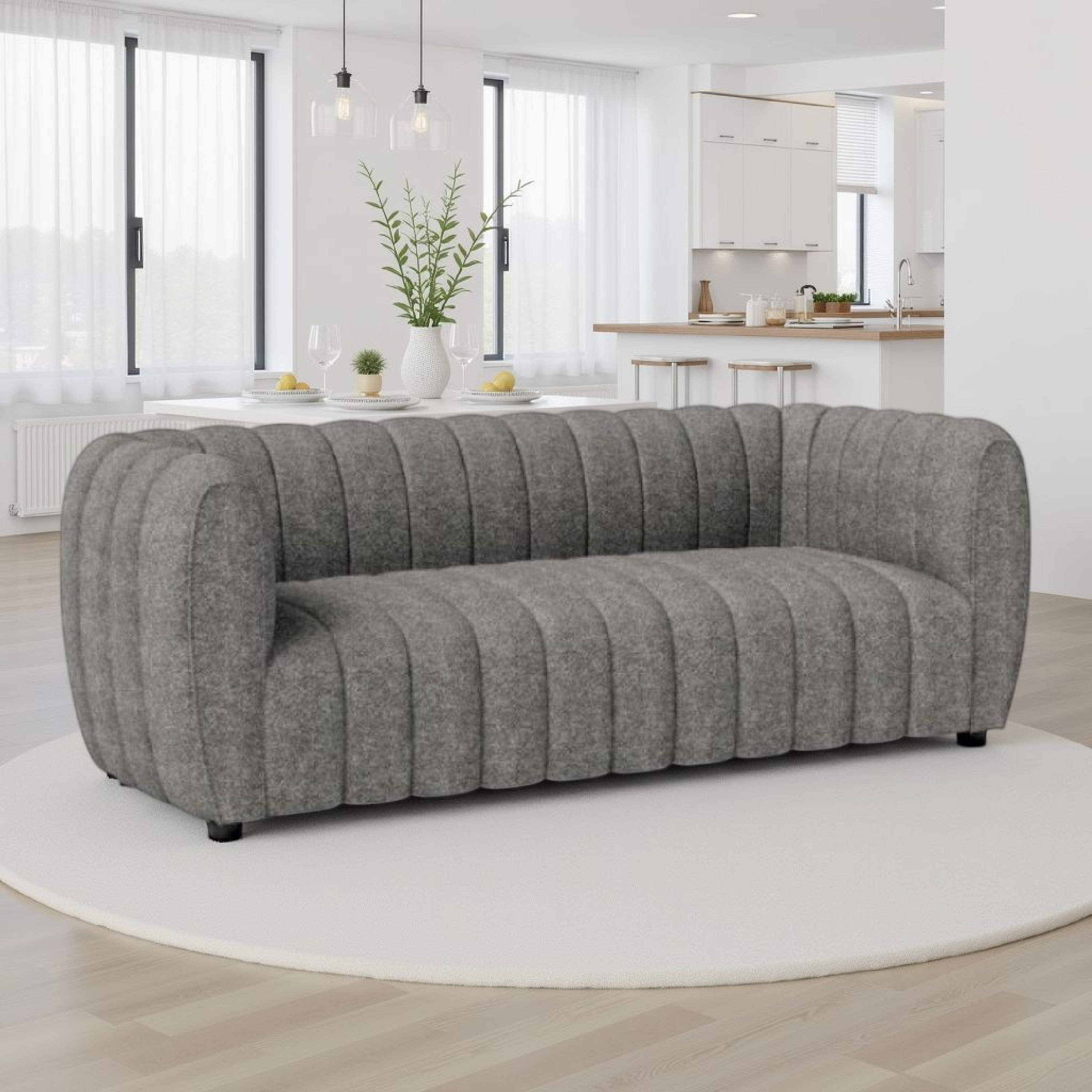 Benjara Hery Sofa, 83 Inch, Boucle, Vertical Channel Tufted Details ...