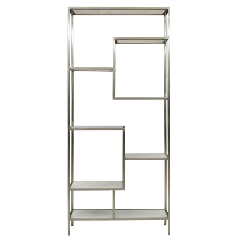 Dovetail Furniture Monroe Brushed Nickel And White Marble Modern 80 ...