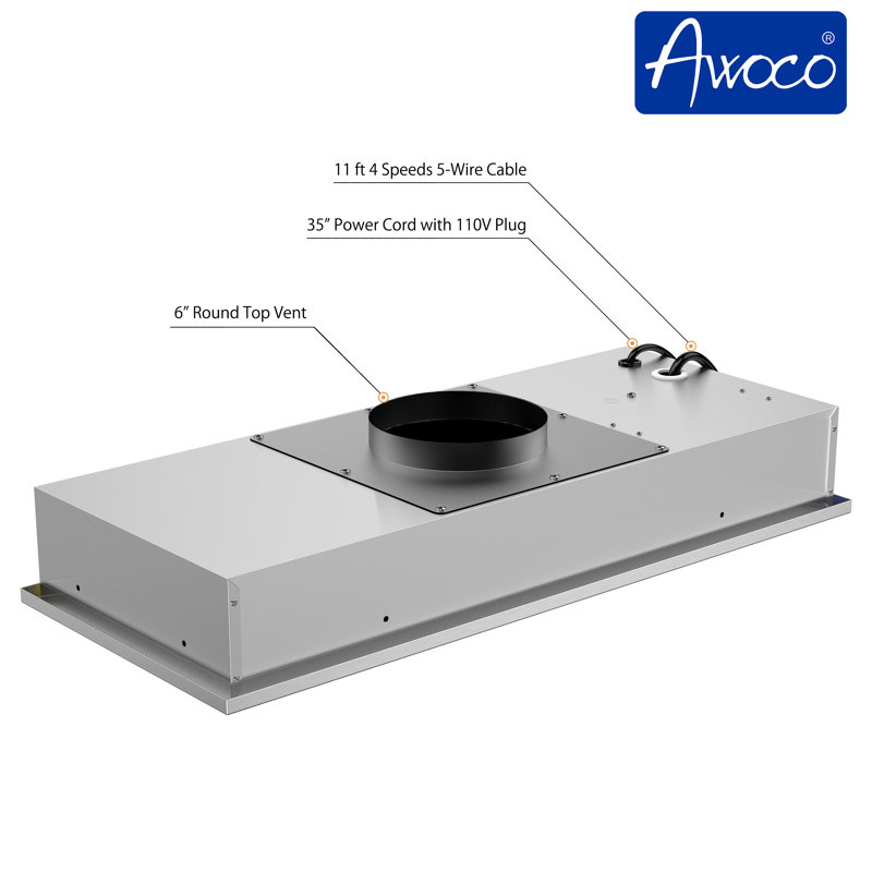 Awoco 30" 800 Cubic Feet Per Minute Ducted Insert Range Hood with ...