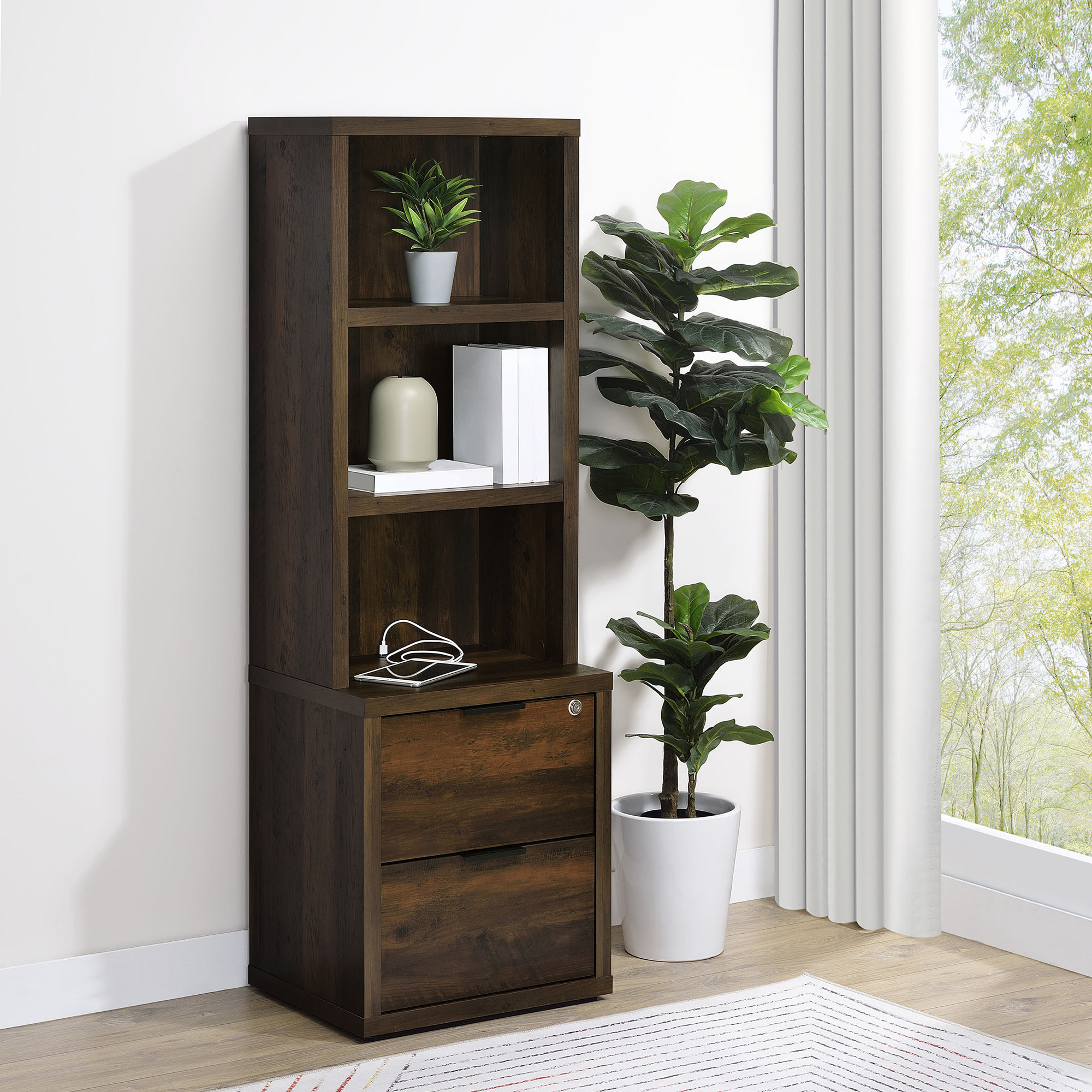 Latitude Run® Mango 3-shelf Bookcase USB and Lockable Drawer - Wayfair ...