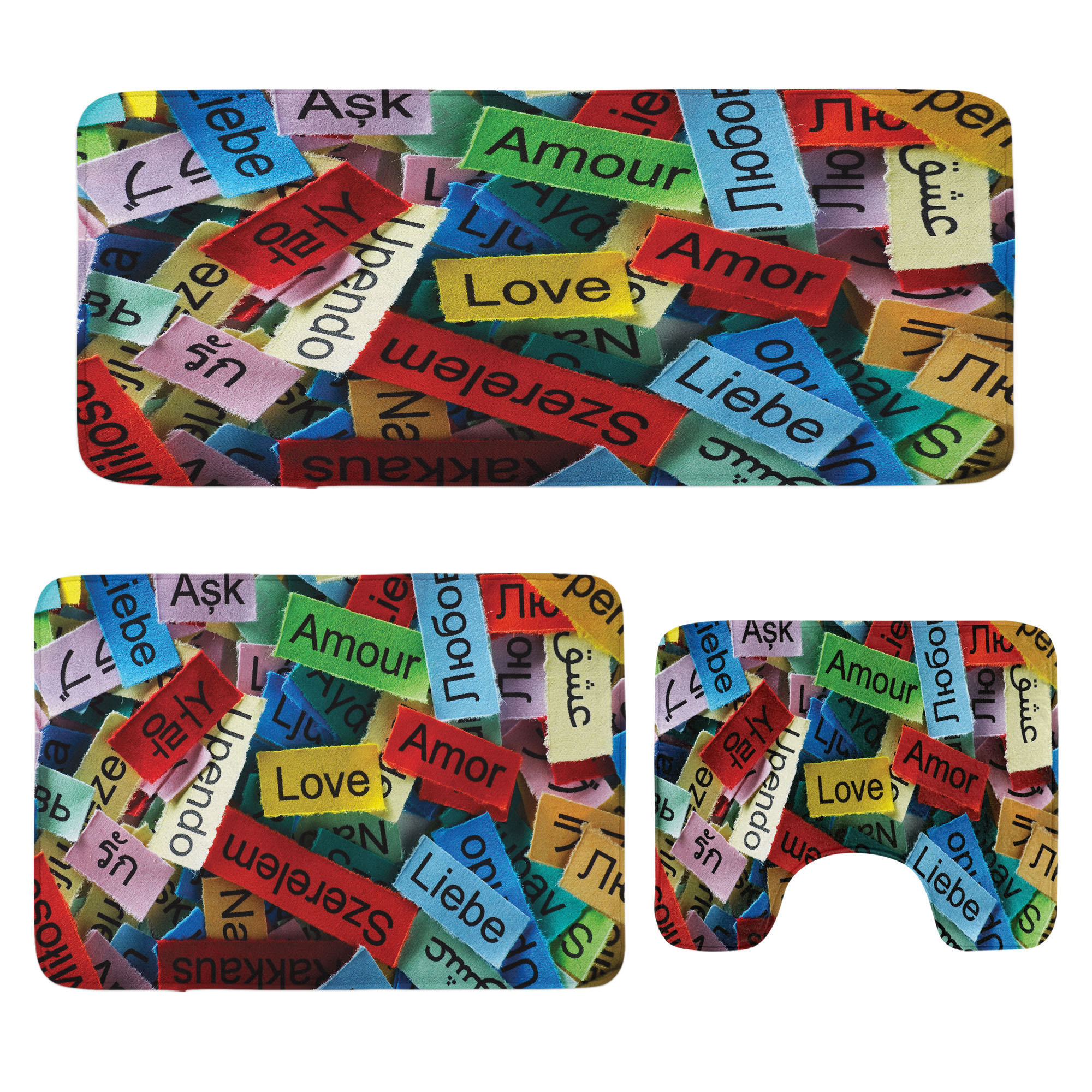 East Urban Home Colorful Bathroom Rug Set 3 Pieces U-Shape & Rectangle ...