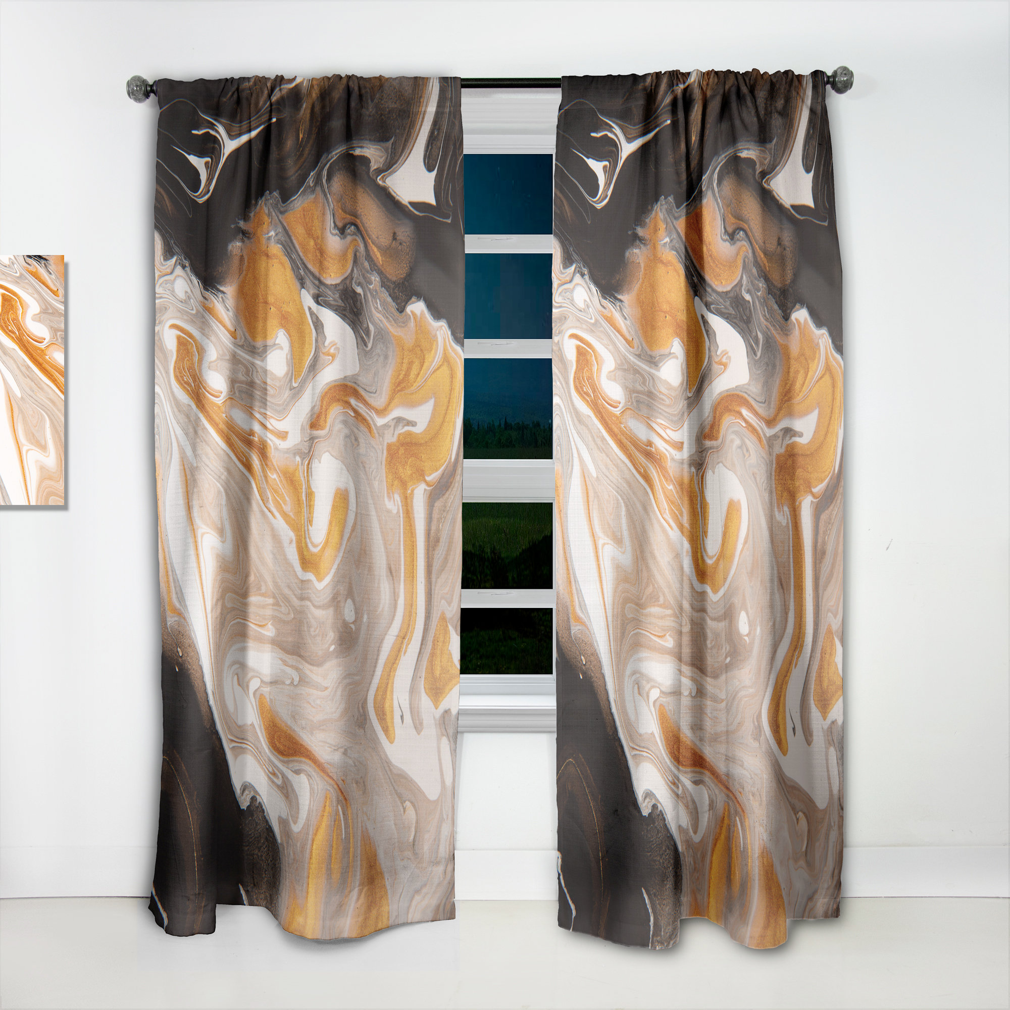 Design Art Linen Abstract Semi-Sheer Thermal Rod Pocket Single Curtain ...