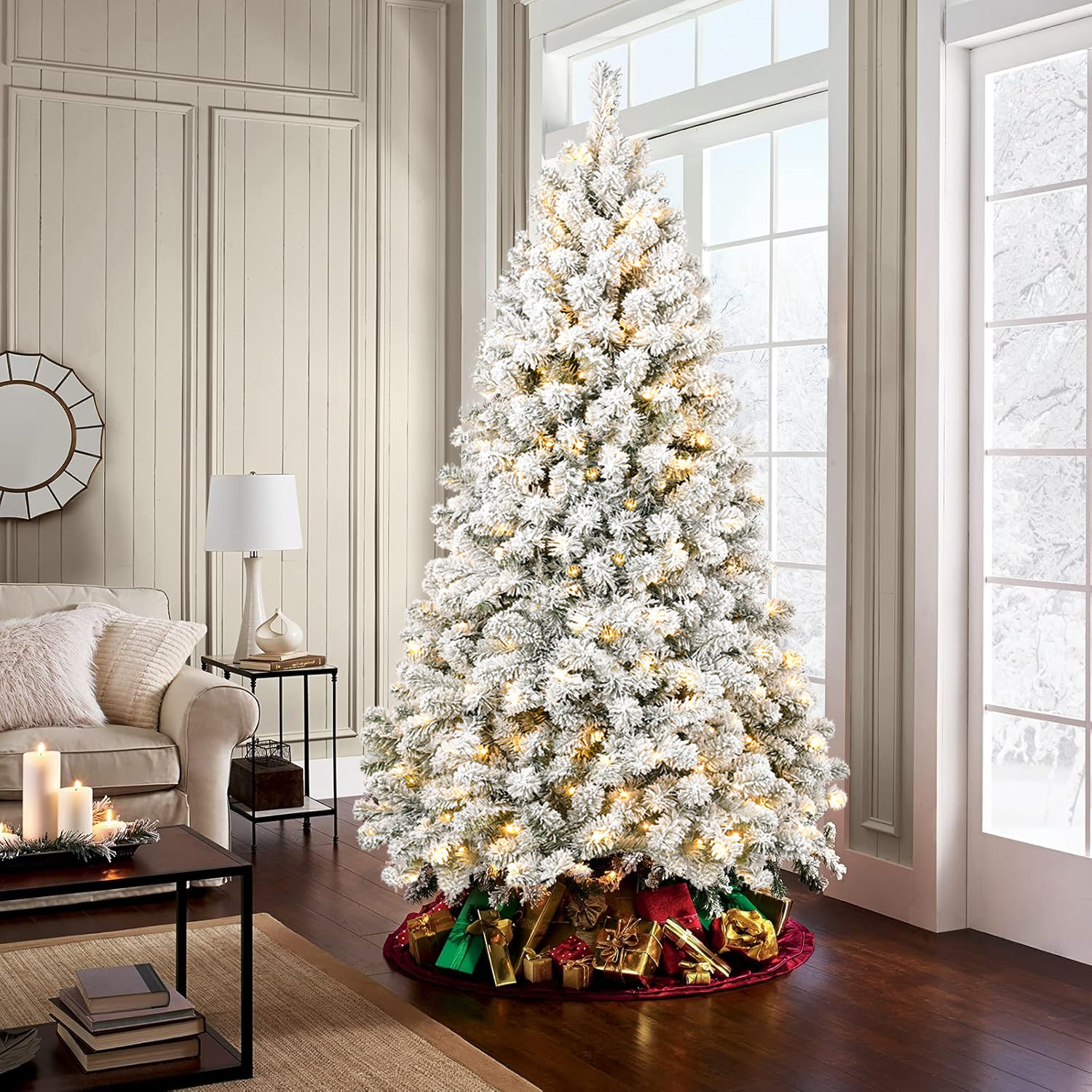 The Holiday Aisle® 5 Ft Prelit Snow Flocked Christmas Tree, 498 PVC ...