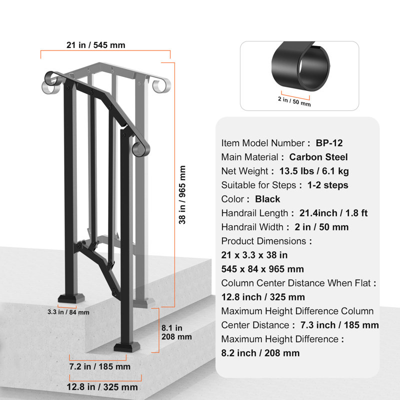 VEVOR 1-2 Step Handrails for Outdoor for Seniors Porch Deck Retro Arch ...