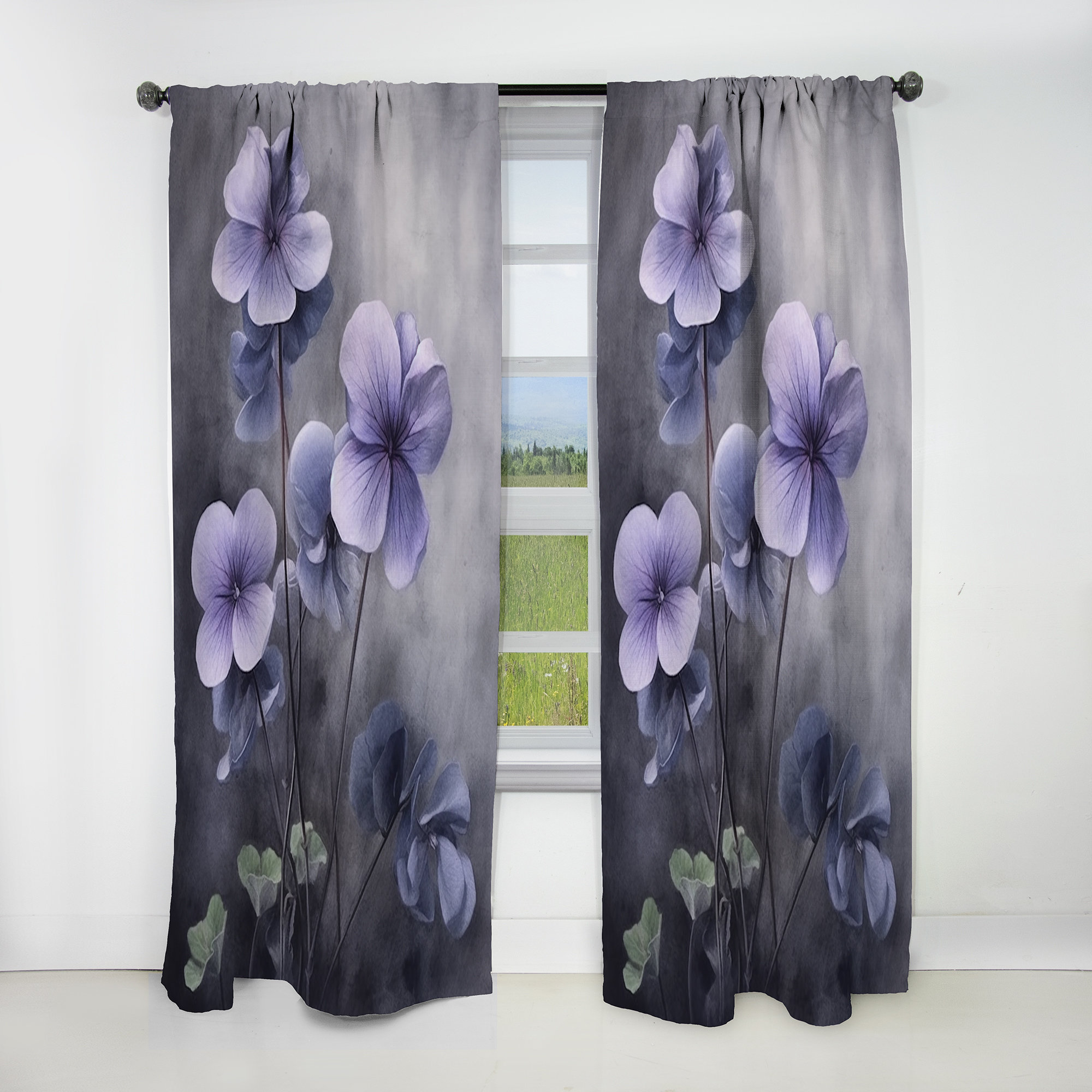Design Art Purple Grey Violets Dream I - Traditional Blackout Floral ...