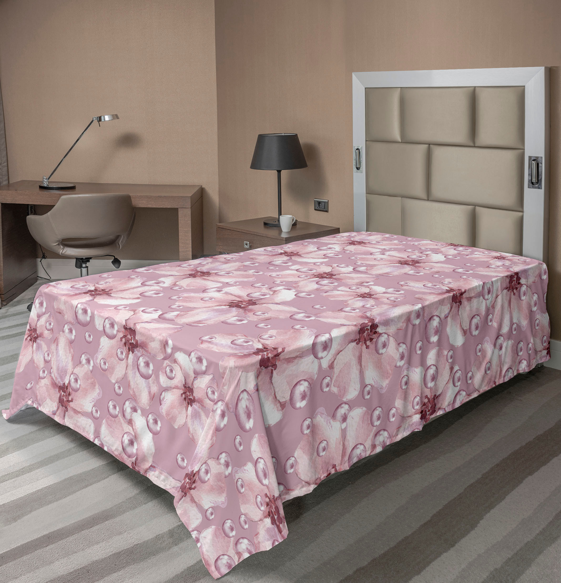 Ambesonne Floral Design Flat Sheet Pearl Flower Pattern Lilac Pale Pink ...