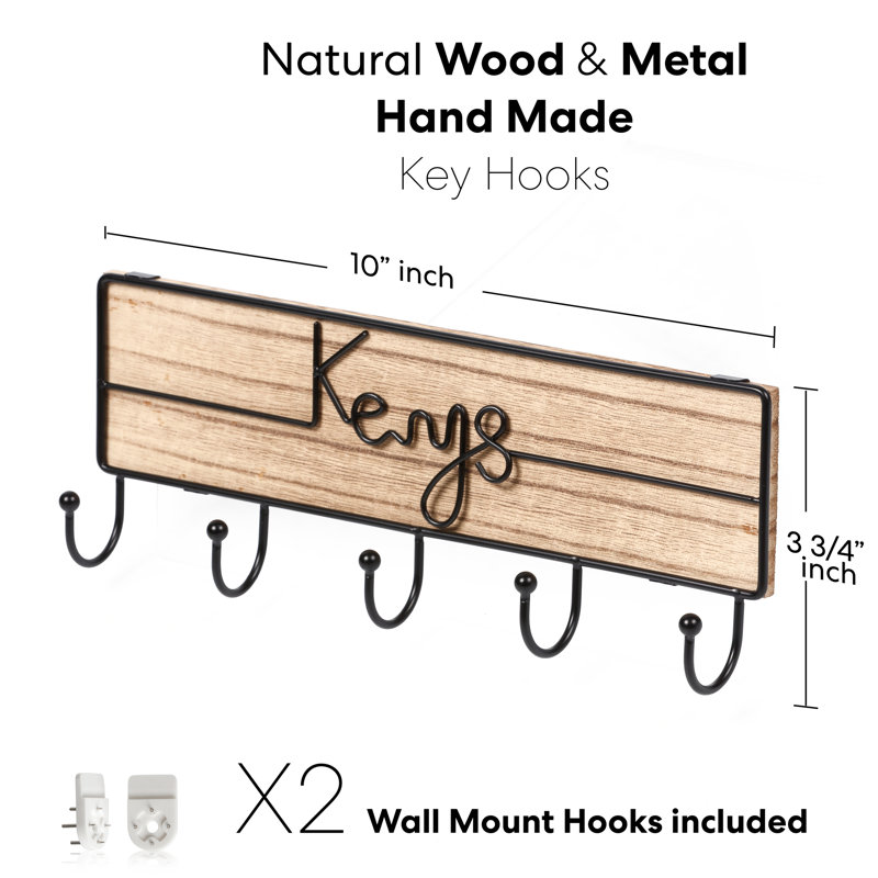 Gracie Oaks Bornhoft Keys Hangers Wall Organizer Key Hooks Natural Wood ...