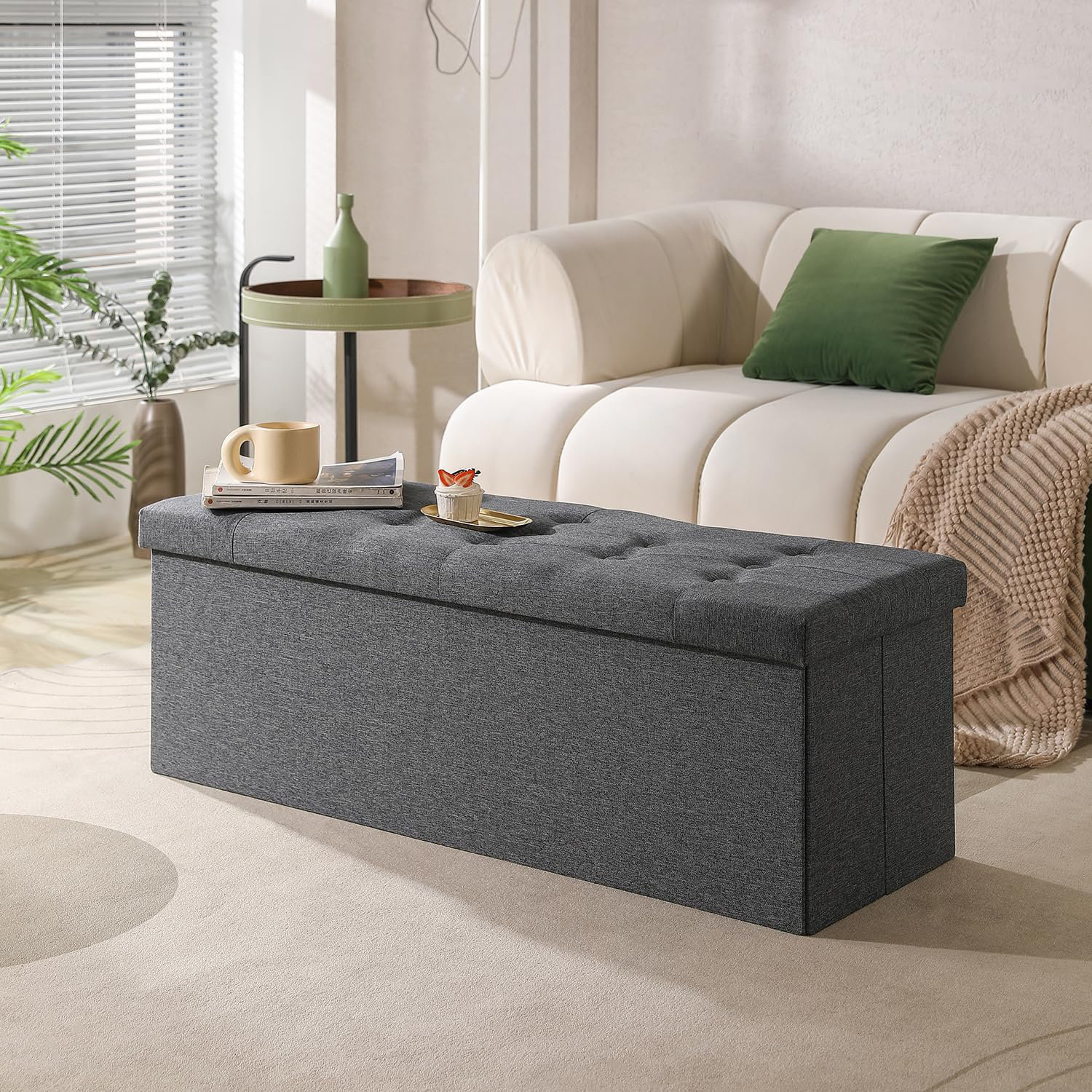 Latitude Run® Linen Folding Small Square Foot Stool With Lid For Living ...