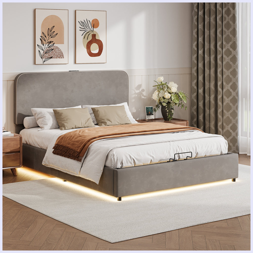 Brayden Studio® Ineva Hydraulic Storage Bed, Lift Up Storage Bed with ...