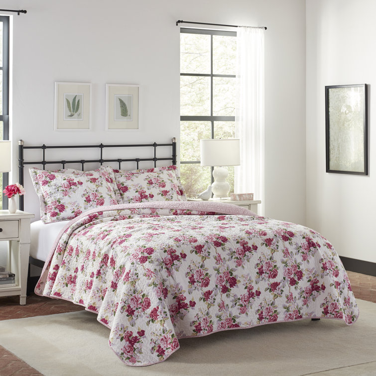 Laura Ashley Lidia Cotton Reversible Pink Quilt Set & Reviews | Wayfair