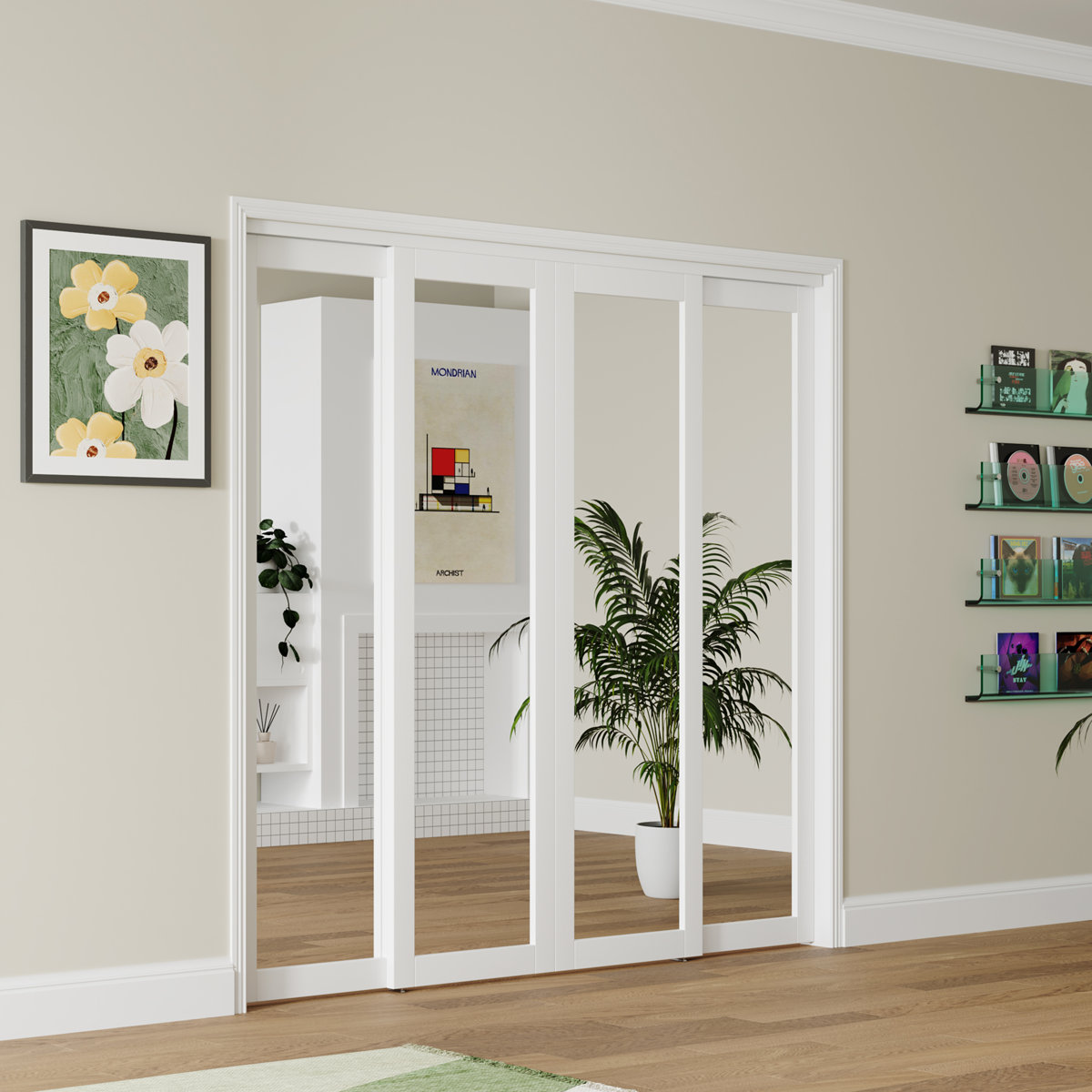 CHIC MODE 1-Lite Mirror Manufactured Wood Prefinished Sliding Door With ...