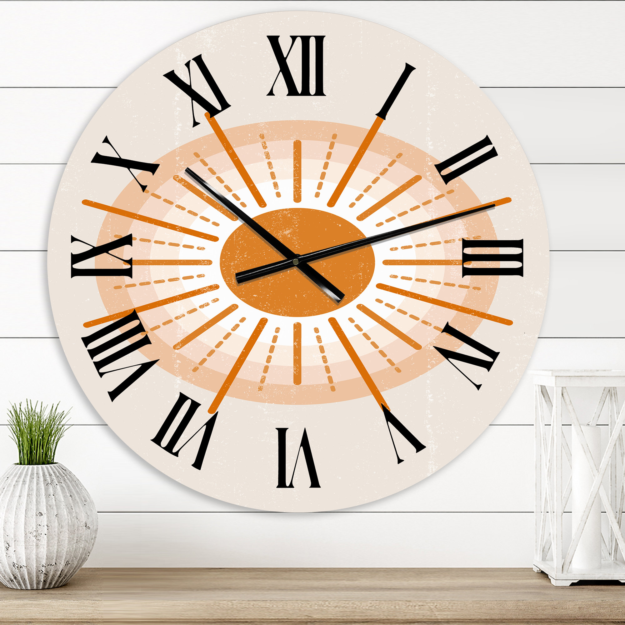 East Urban Home Minimal Orange Radiant Sun II - Modern wall clock | Wayfair