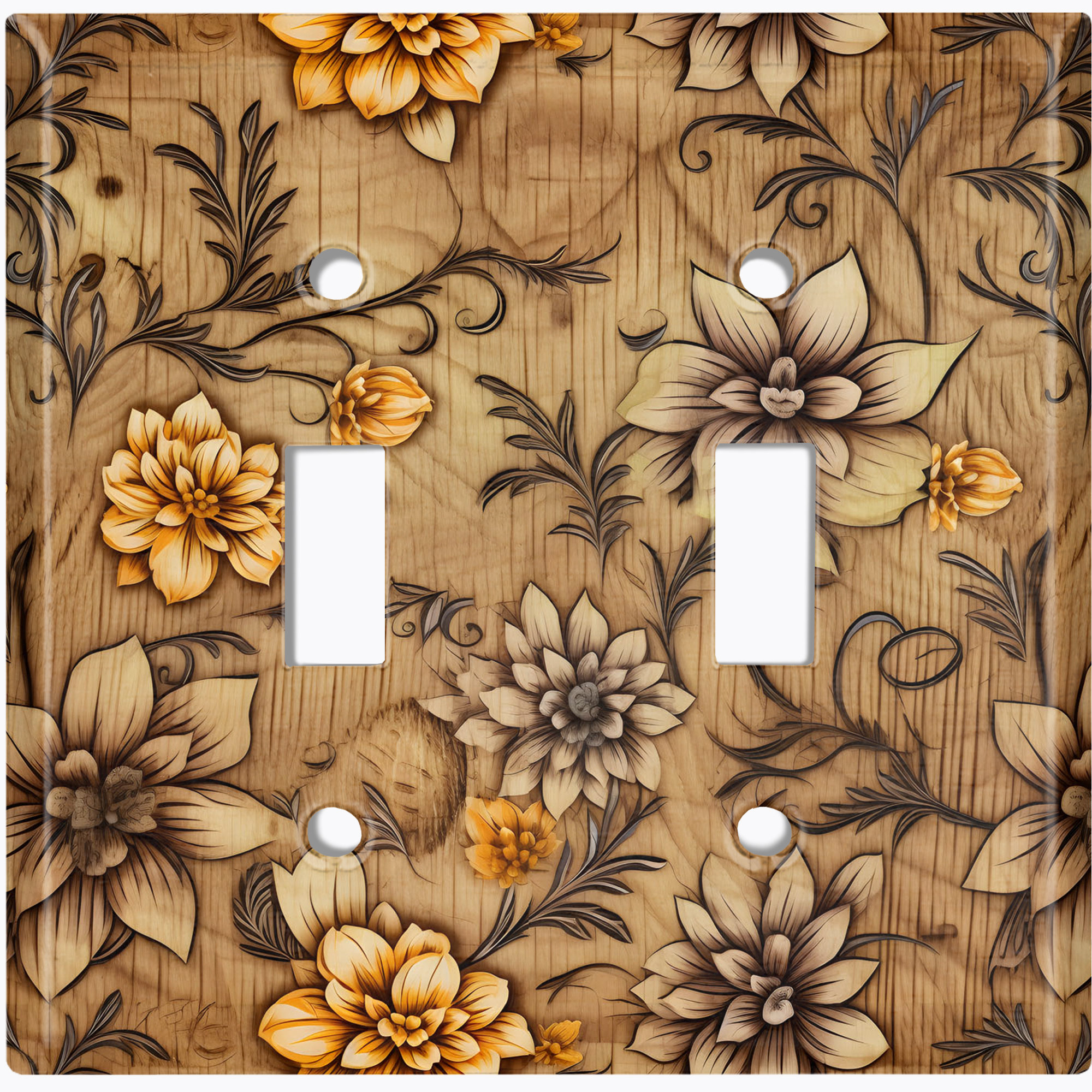WorldAcc Metal Light Switch Plate Outlet Cover (Yellow Flower Beige ...
