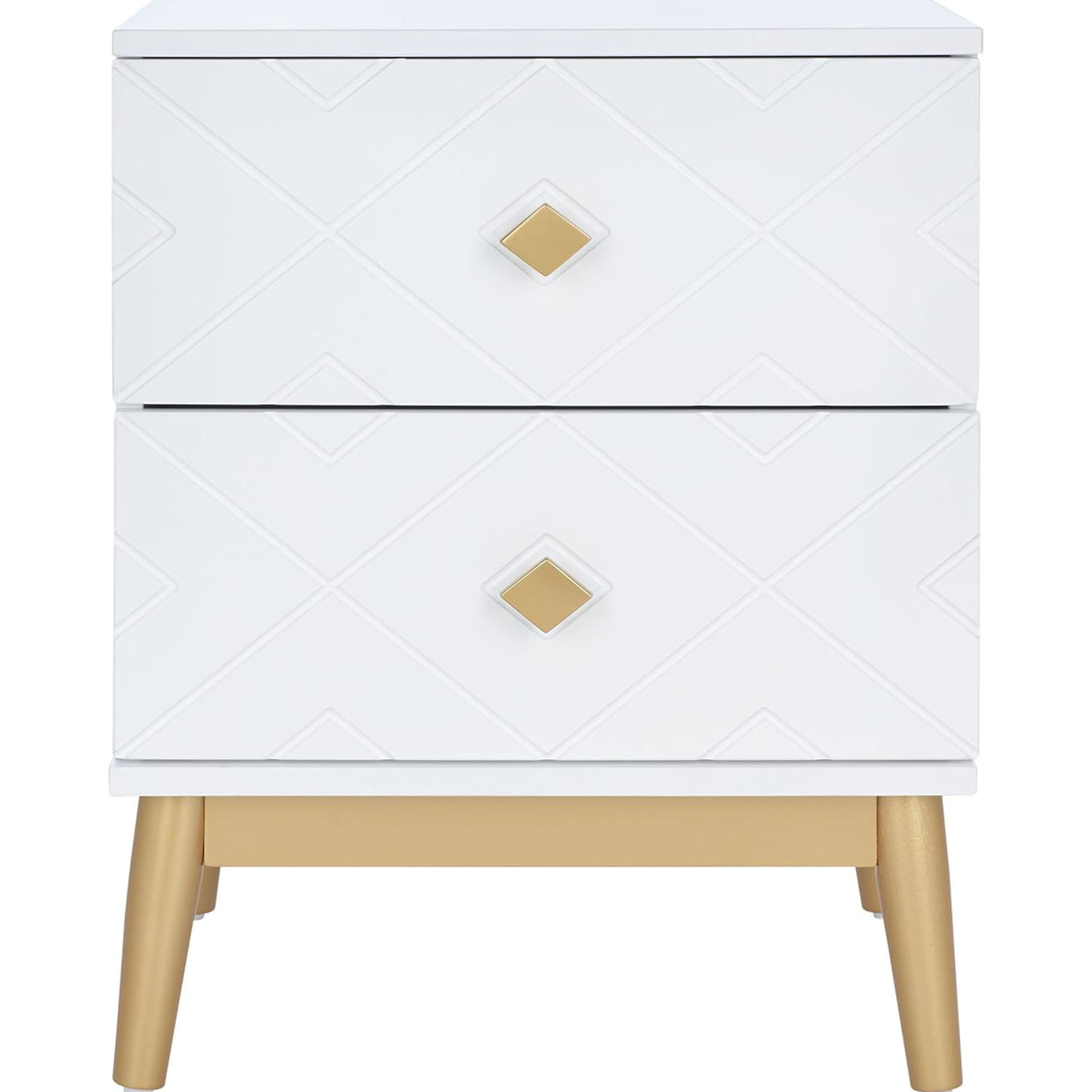 House of Hampton Home Collection Wilfred White/Gold 2-Drawer Patterned ...