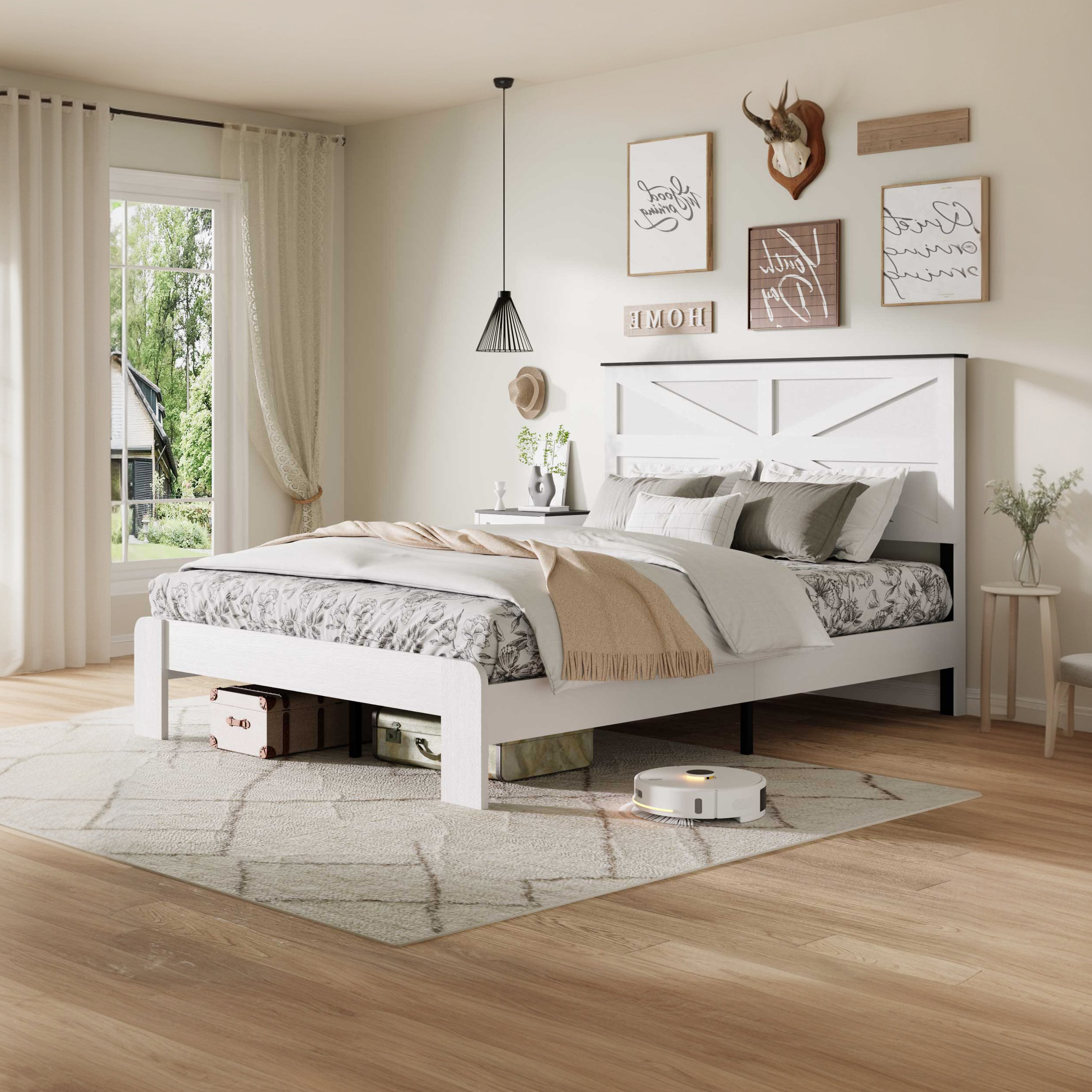 Latitude Run® Buharkent Wooden Platform Bed Frame with Barn Door ...