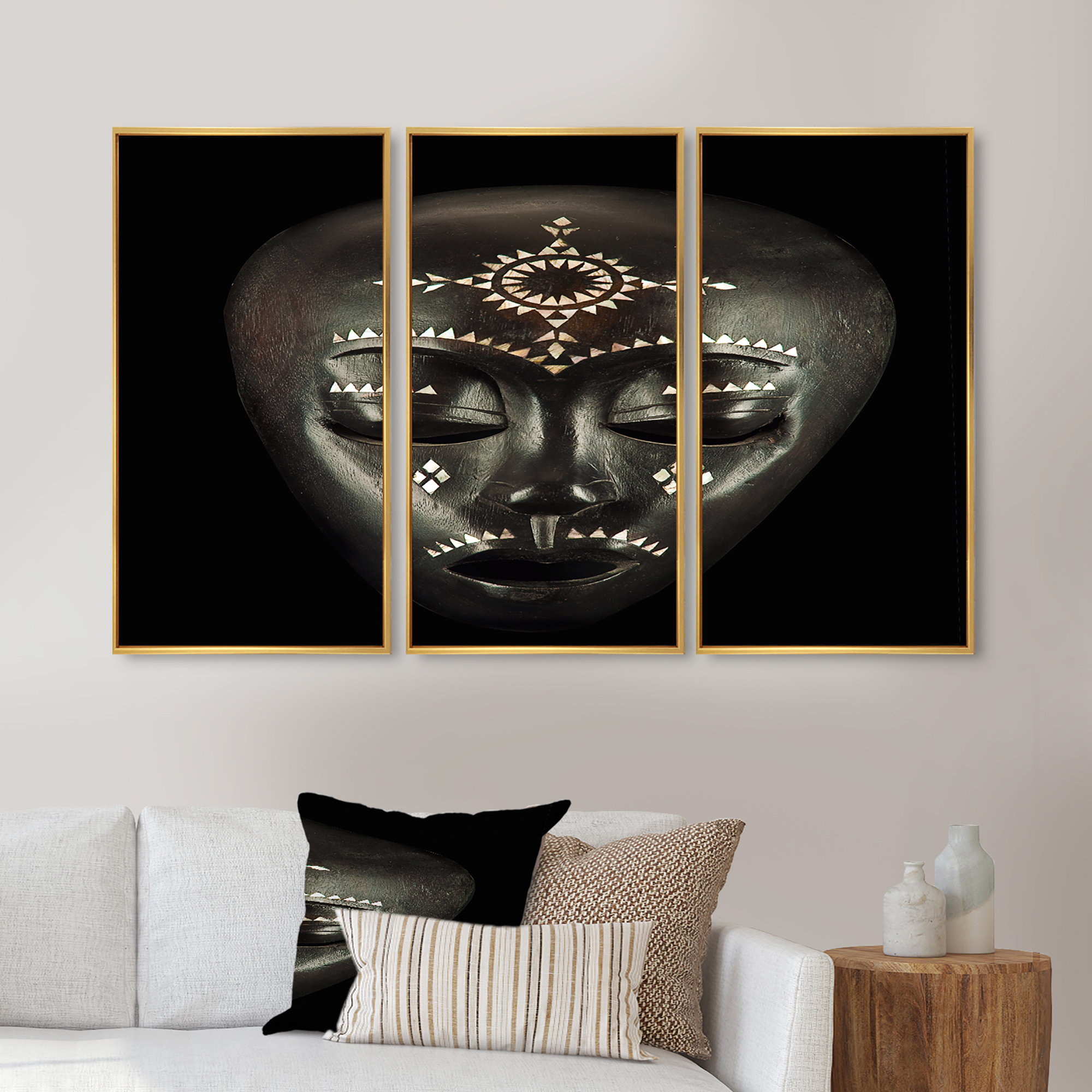 Dakota Fields Ethnical Traditional African Mask - 3 Piece Floater Frame ...