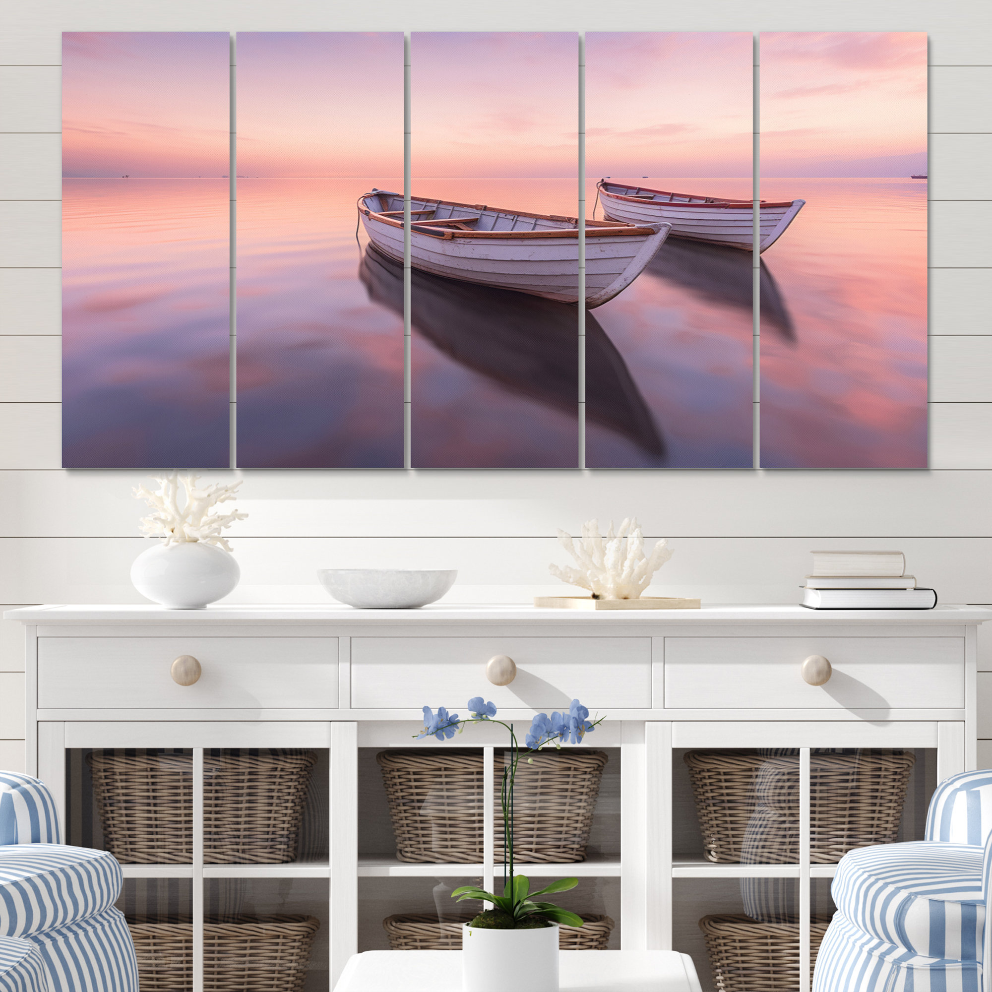 Longshore Tides Dinghy Boat Serenity Pastel Sunset IV - Boat Canvas Art ...