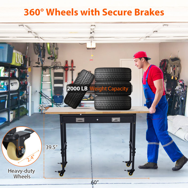 WFX Utility™ 25.79'' W Manufactured Wood Top Height-Adjustable ...