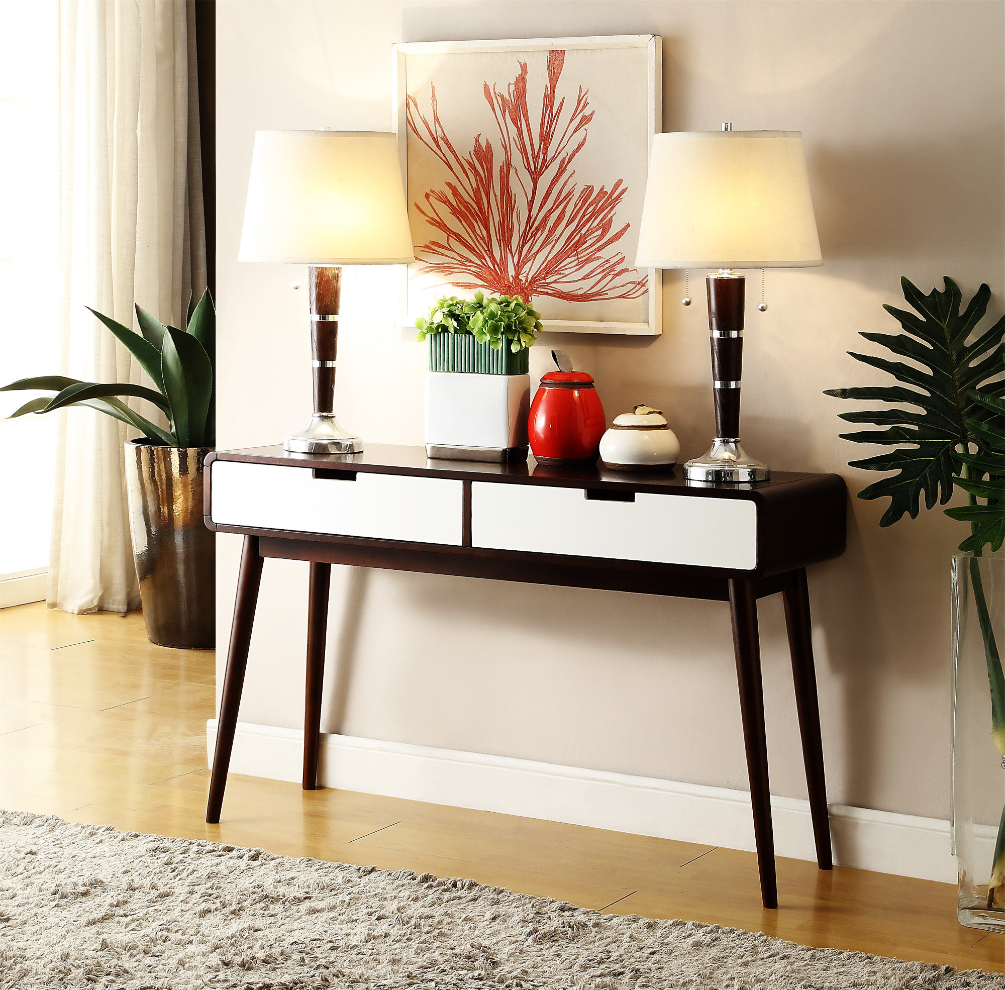 George Oliver Christa White & Espresso Finish Sofa Table | Wayfair