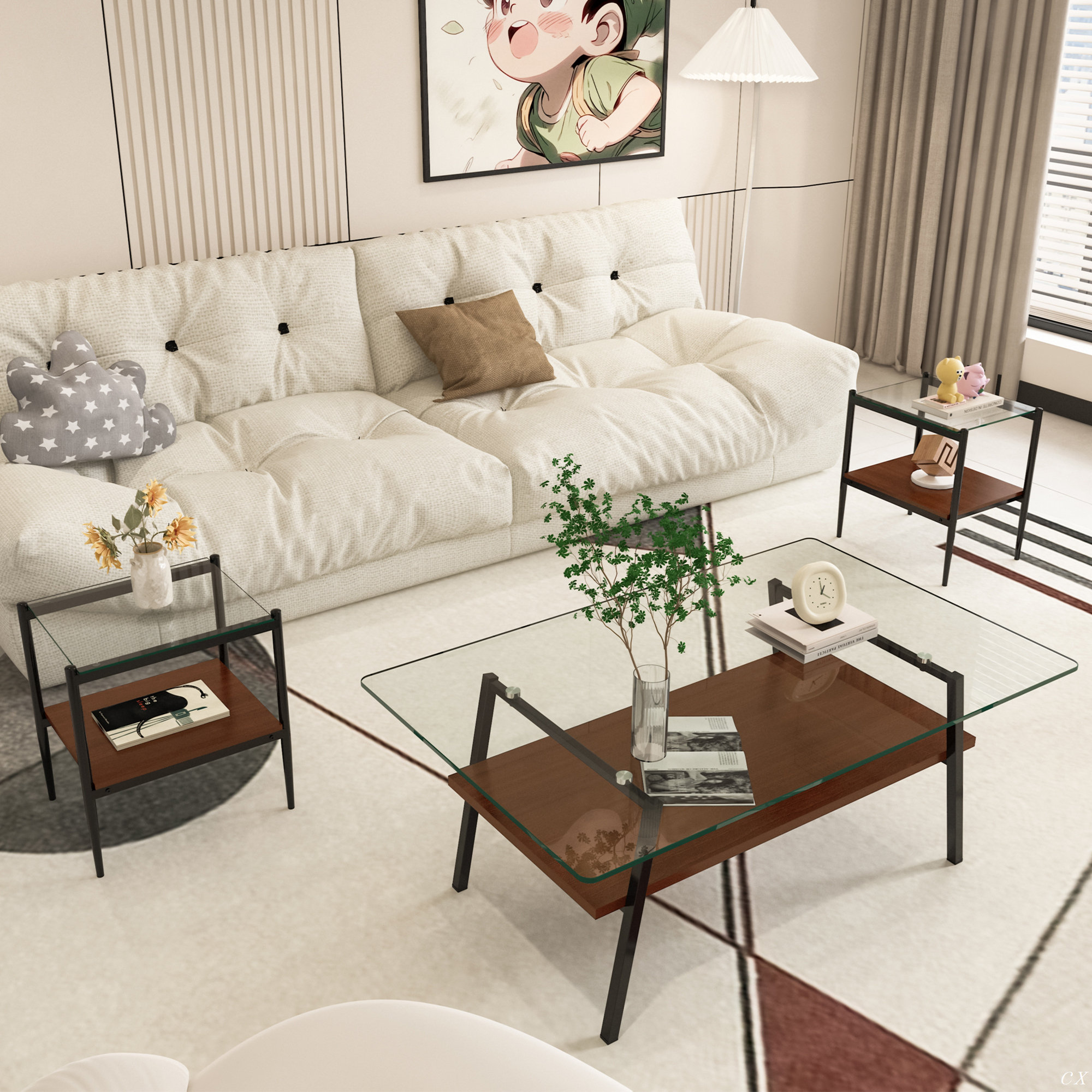 Latitude Run® Coffee Table And End Tables Set Of 3, Tempered Glass ...