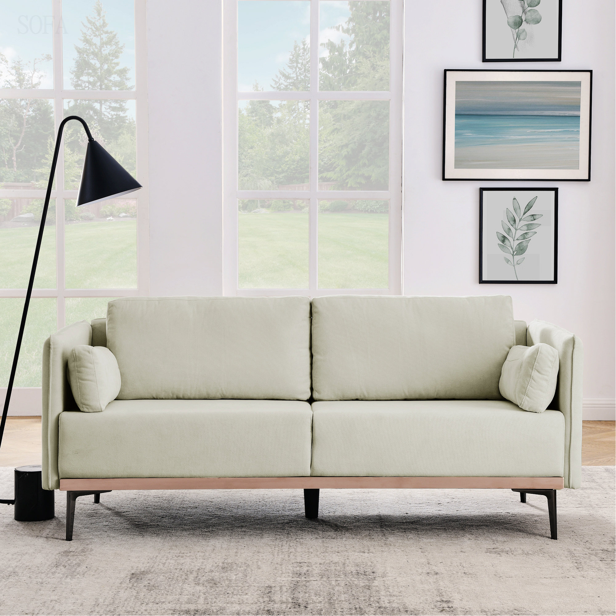 George Oliver Modern Sofa Couch With Stainless Steel Trim And Metal ...