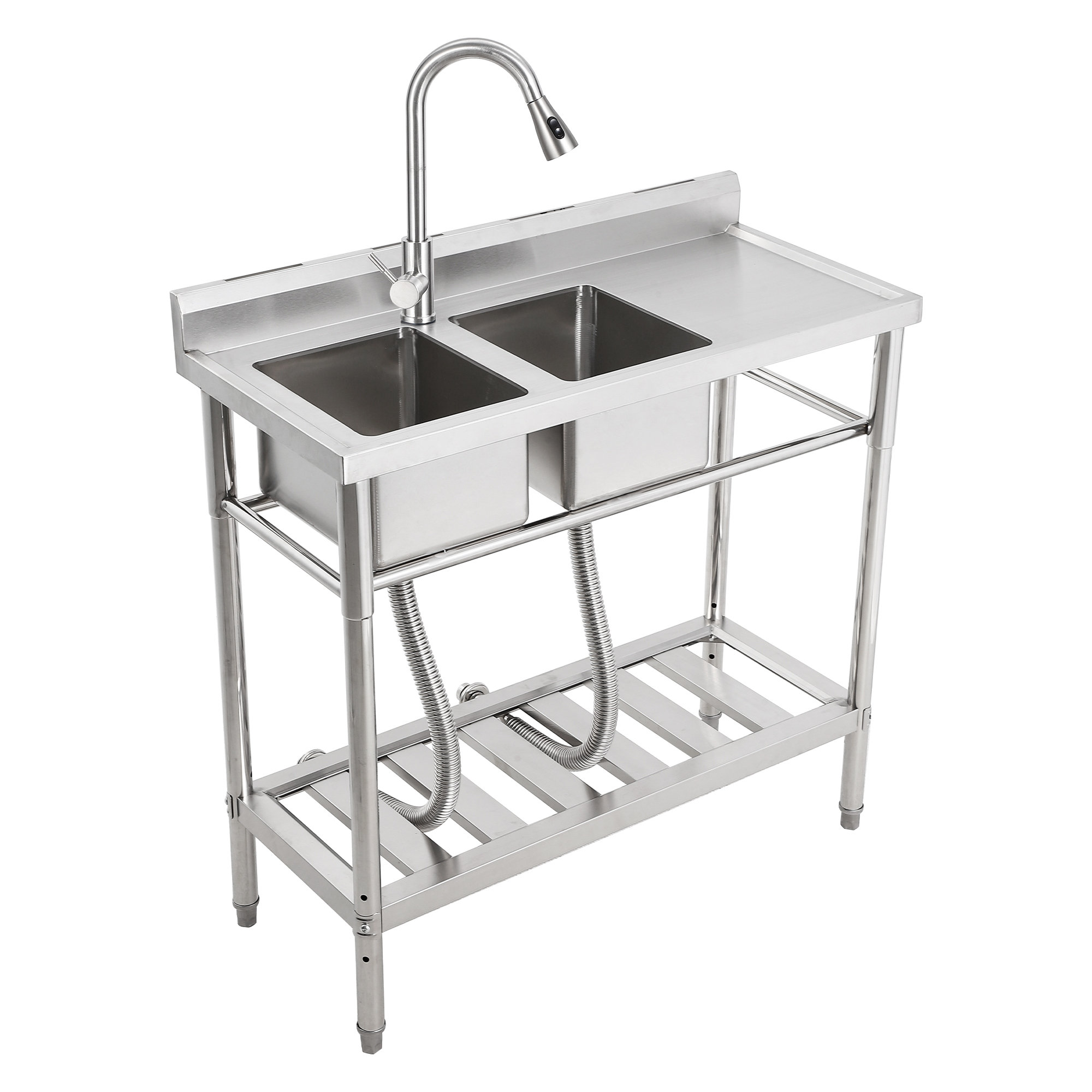 Qeetex Stainless Steel Utility Sink - Commercial Double Bowl Kitchen ...
