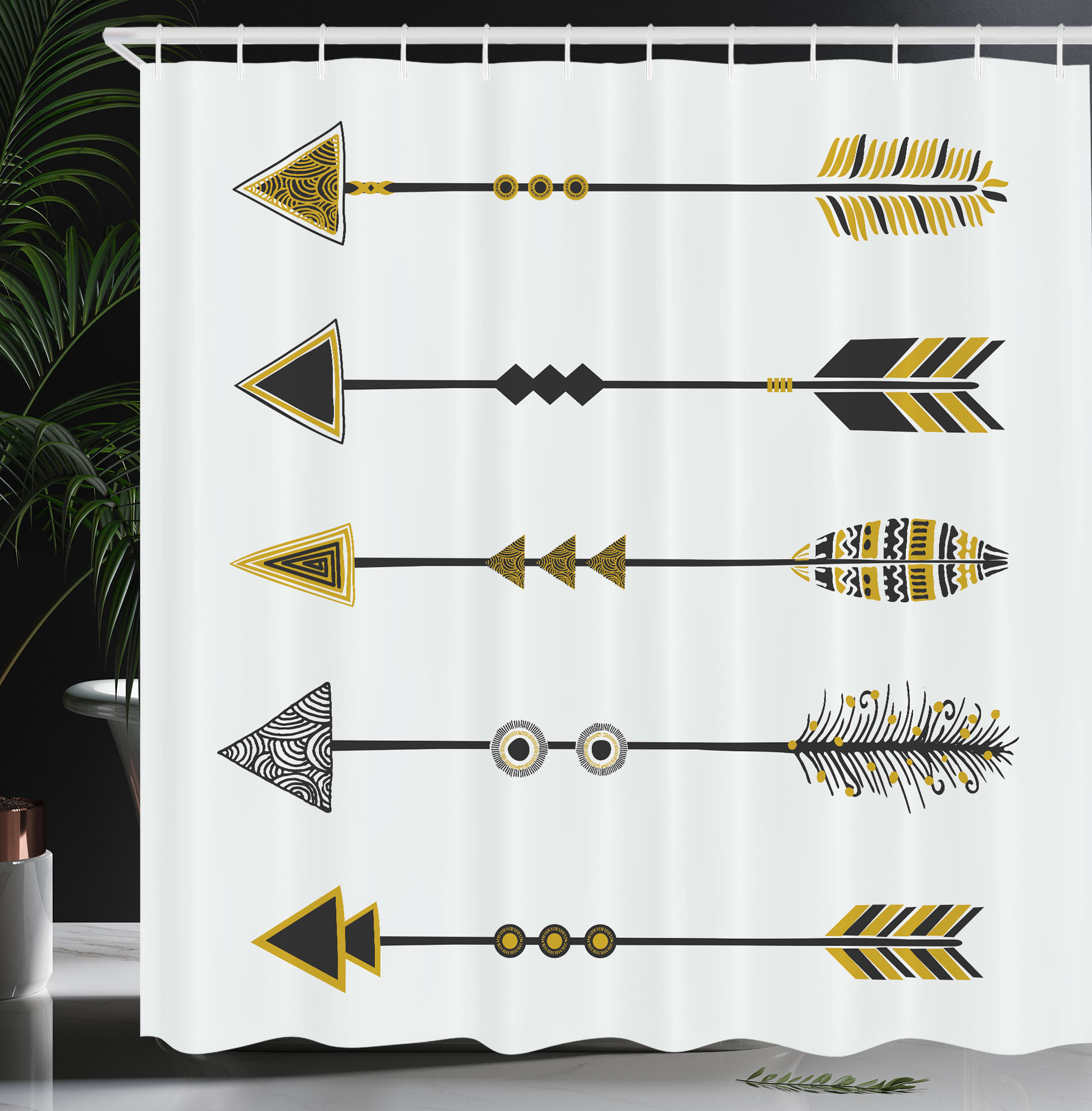 East Urban Home Arrow Shower Curtain Retro Elements Yellow Black | Wayfair
