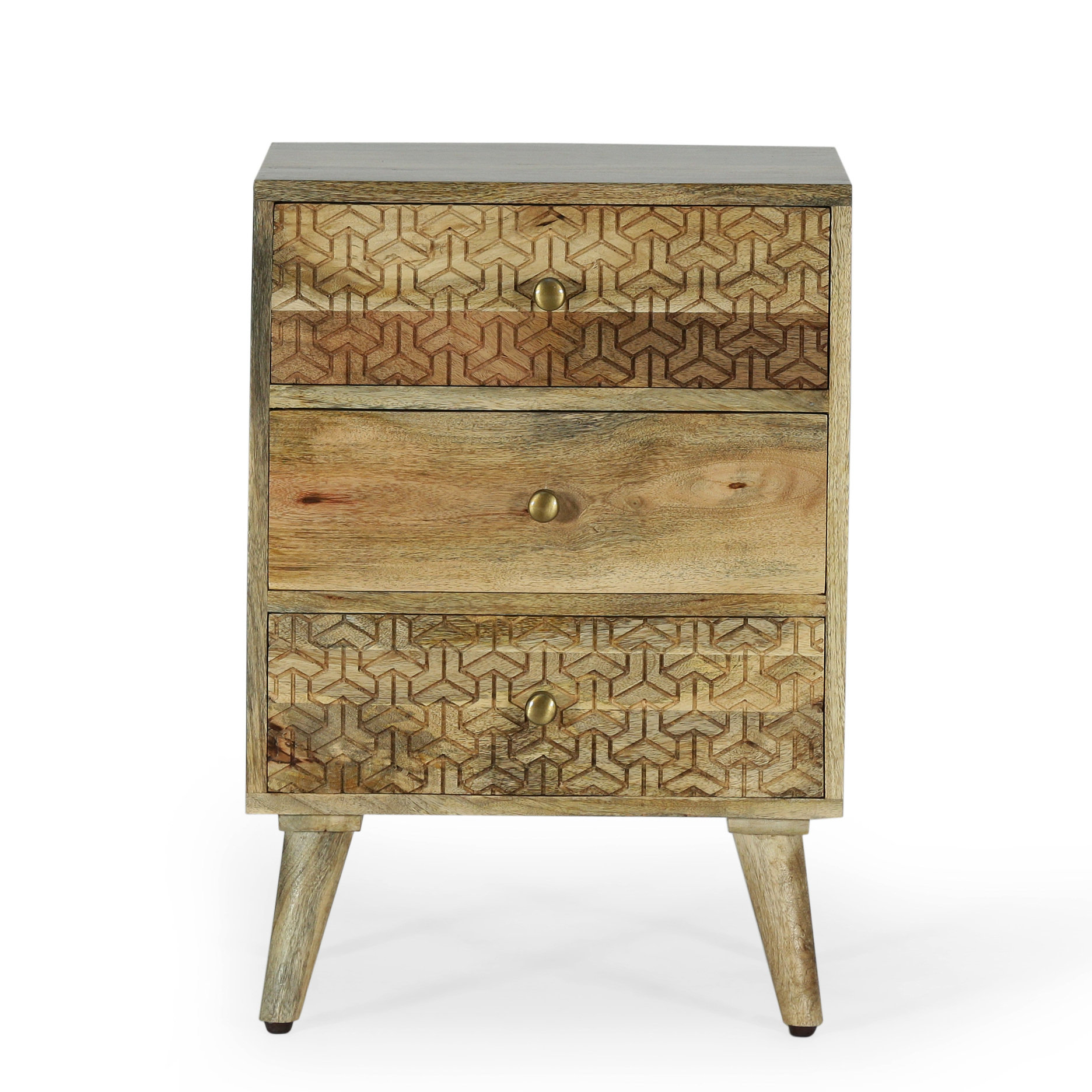 Dakota Fields Handmade Geometric Mango Wood Nightstand With 3 Feature ...