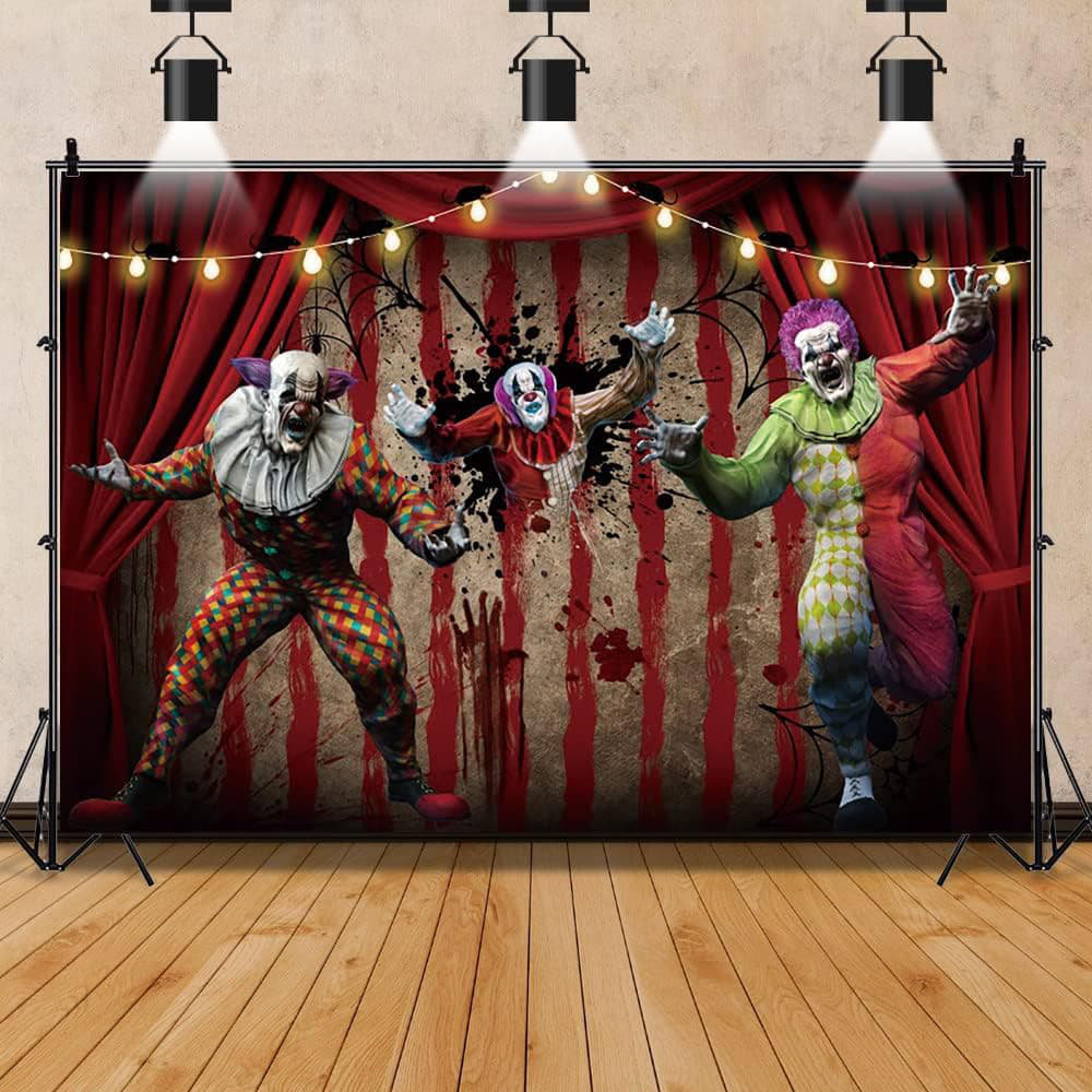 The Holiday Aisle® 10x7ft Scary Clown Decorations Backdrop | Wayfair
