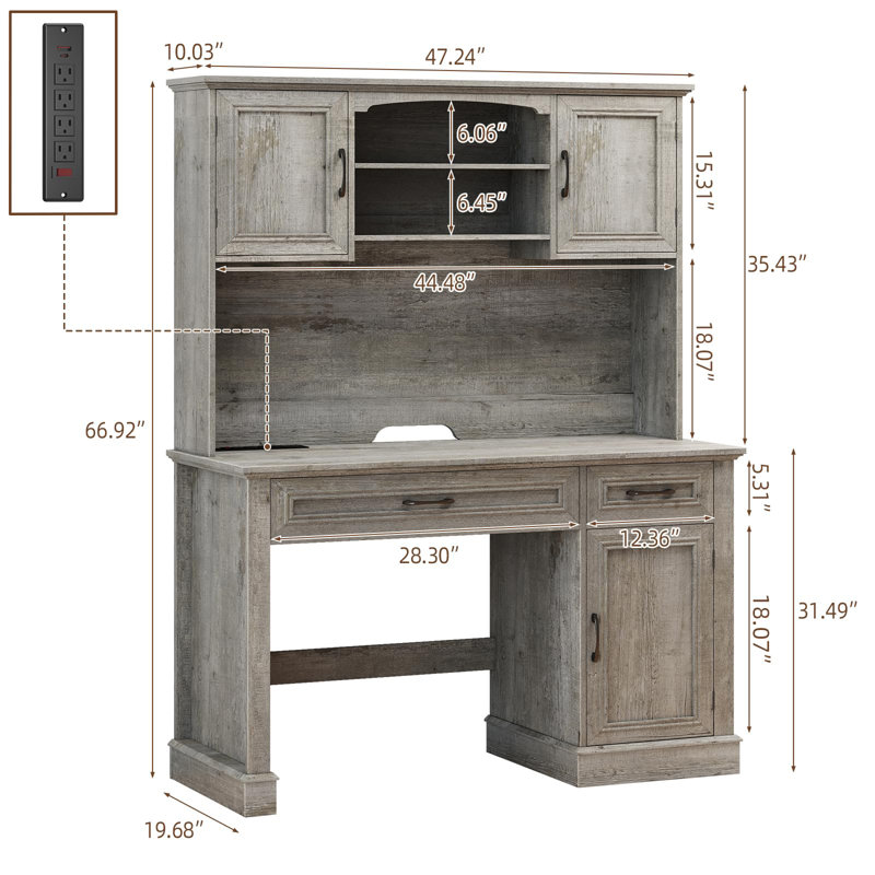 Wrought Studio™ Farmhouse 47" Executive Desk With Hutch | Wayfair