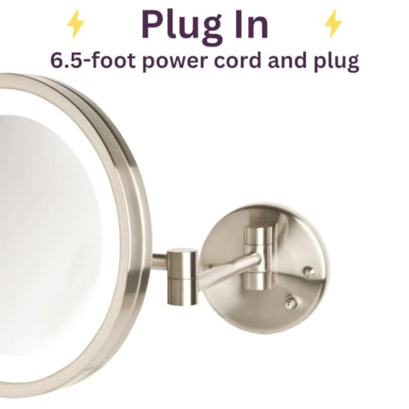 Jerdon 9.5" Lighted Wall Mount Magnified Makeup Mirror, Plug In ...