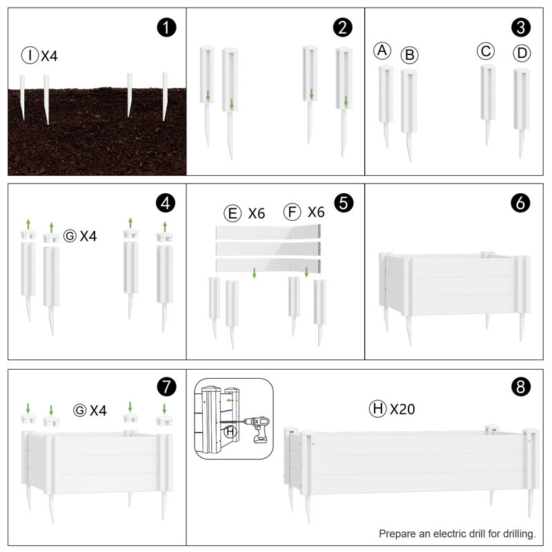Dovelina Outdoor PVC Privacy Raised Garden Bed Planter Box With Ground ...