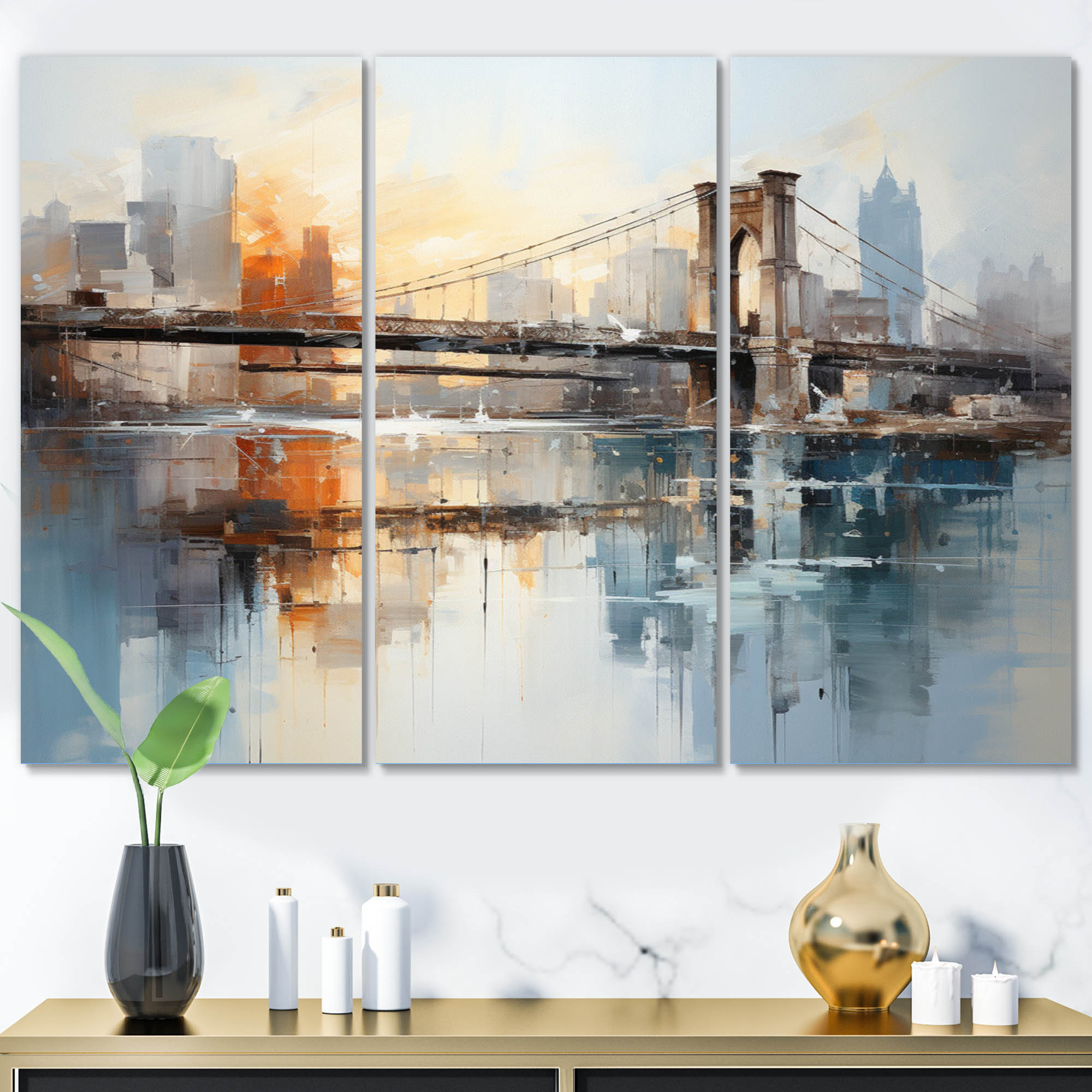 DesignArt Beige Bridge Reflective Connections - Architecture Metal Wall ...