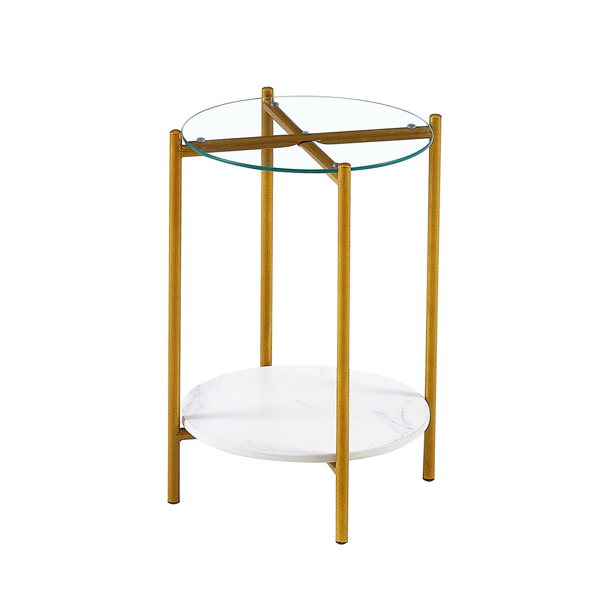 GZMWON Tempered Glass And Marble Tabletop Round End Table Round Side ...