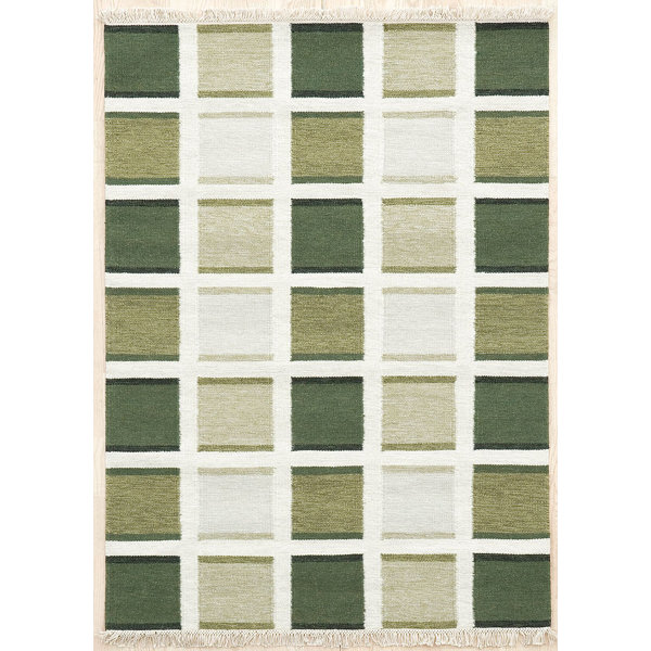 Union Rustic Jarod Geometric Hand Woven Flatweave Green Area Rug ...
